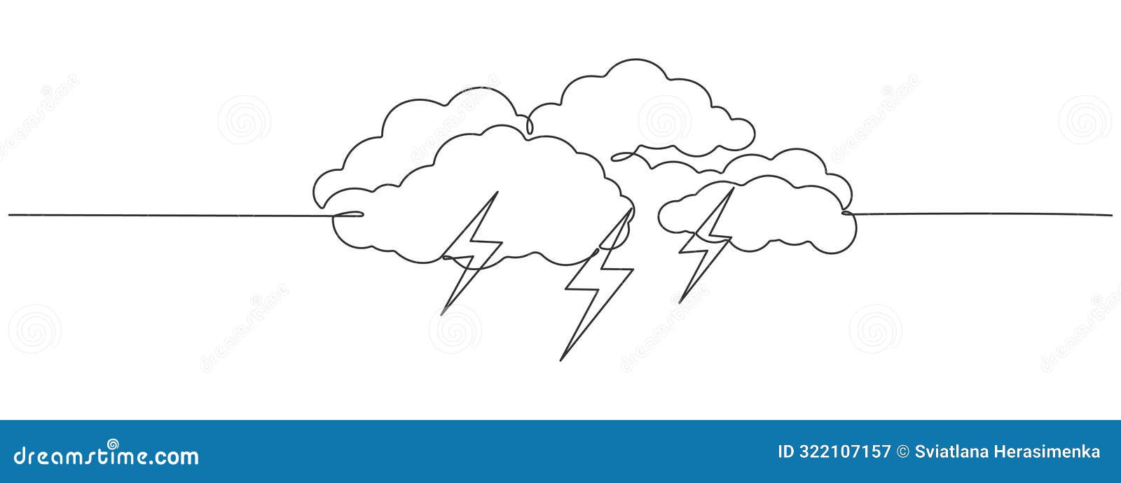 Continuous One Line Editable Drawing of Thundercloud and Lightning ...