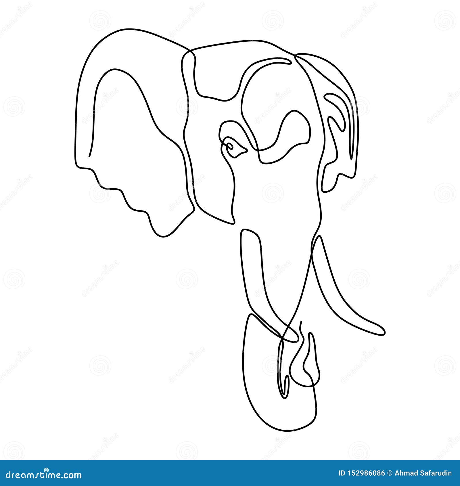 Continuous One Line Elephant Head with White Isolated Background Stock ...