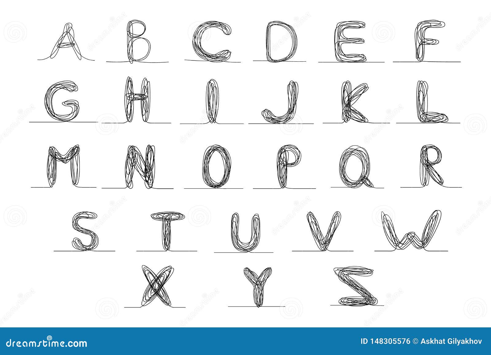 Continuous One Line English Alphabet, Vector Illustration Stock Vector ...