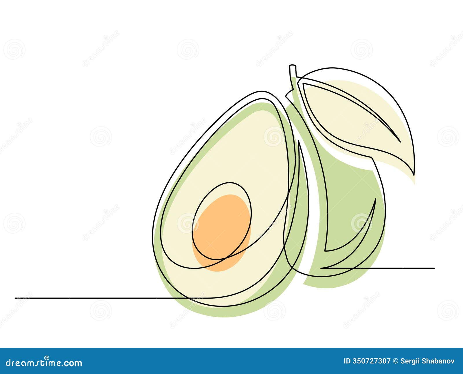 Continuous One Line Green Avocado with Leaf Stock Vector - Illustration ...