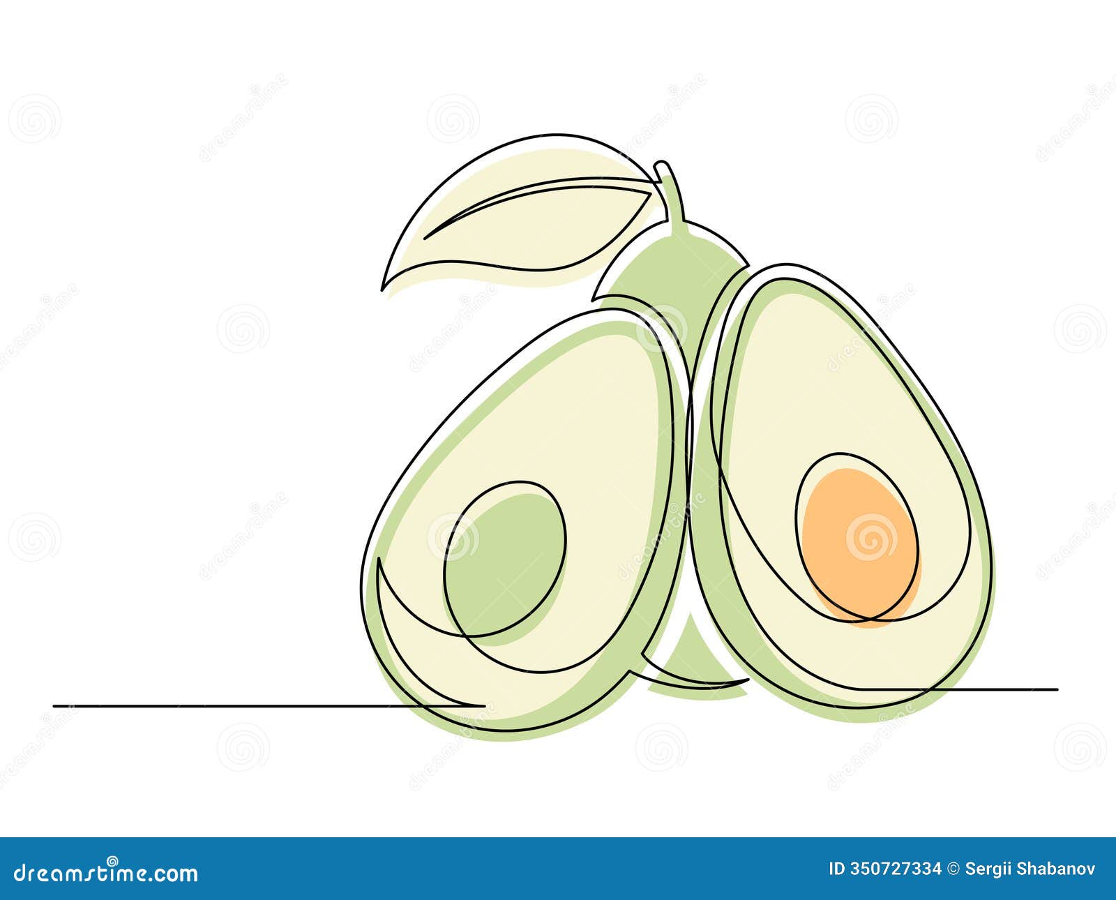 Continuous One Line Green Avocado with Leaf Stock Vector - Illustration ...