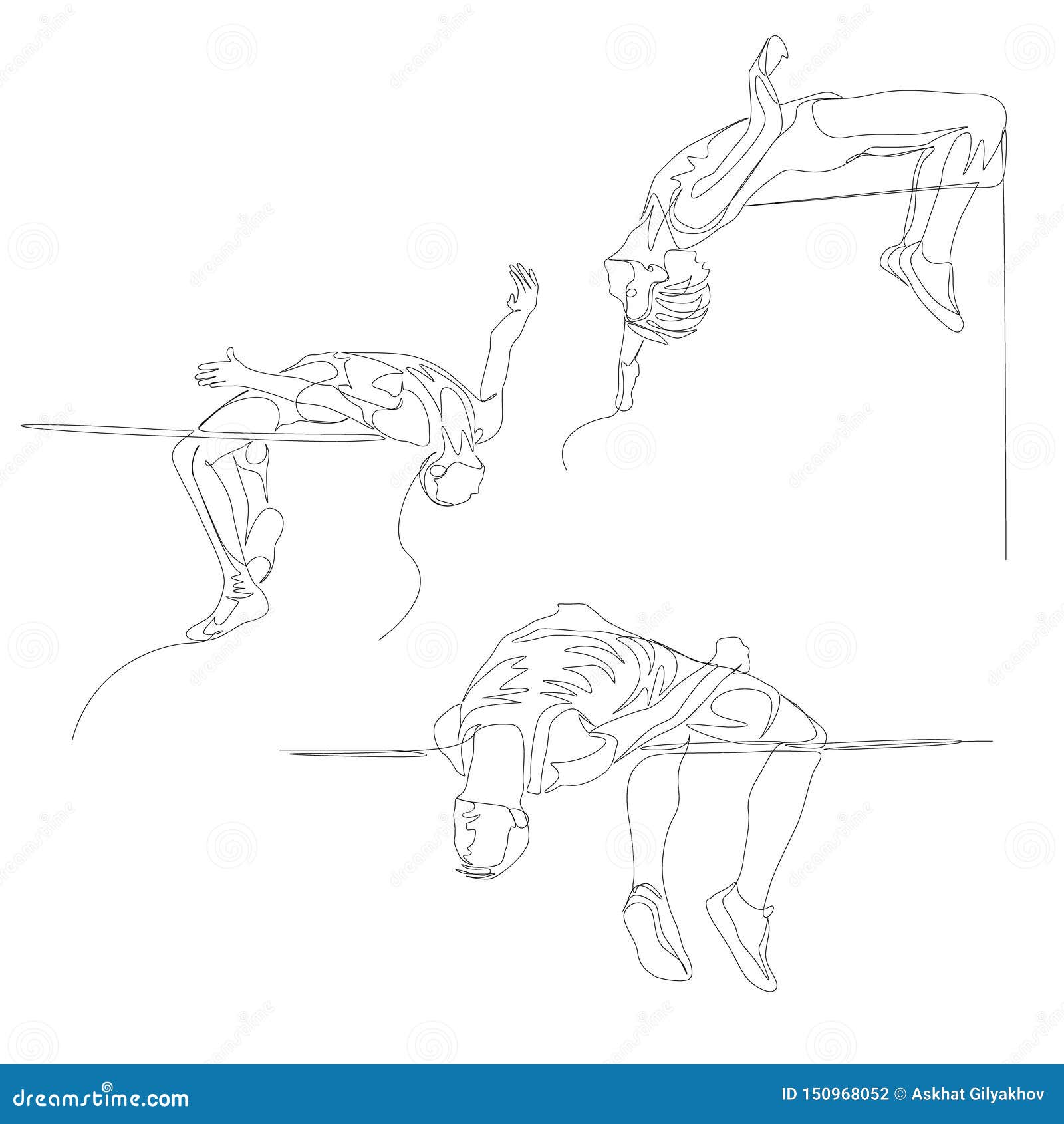 Continuous One Line High Jumper Set. Summer Olympic Games. Vector Stock ...