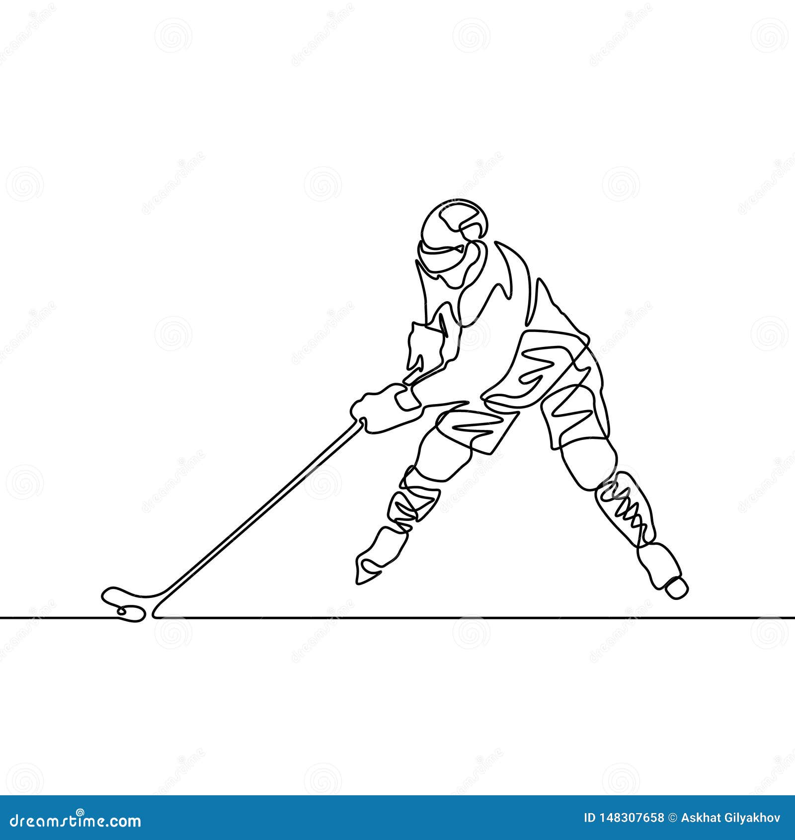 Continuous One Line Hockey Player Vector Illustration Stock Vector