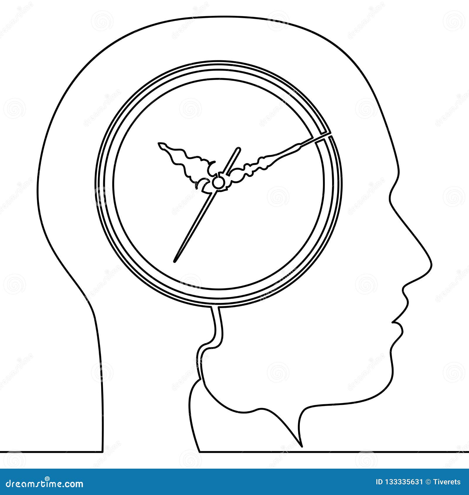 Continuous One Line Human Head with Clock Icon Stock Vector ...