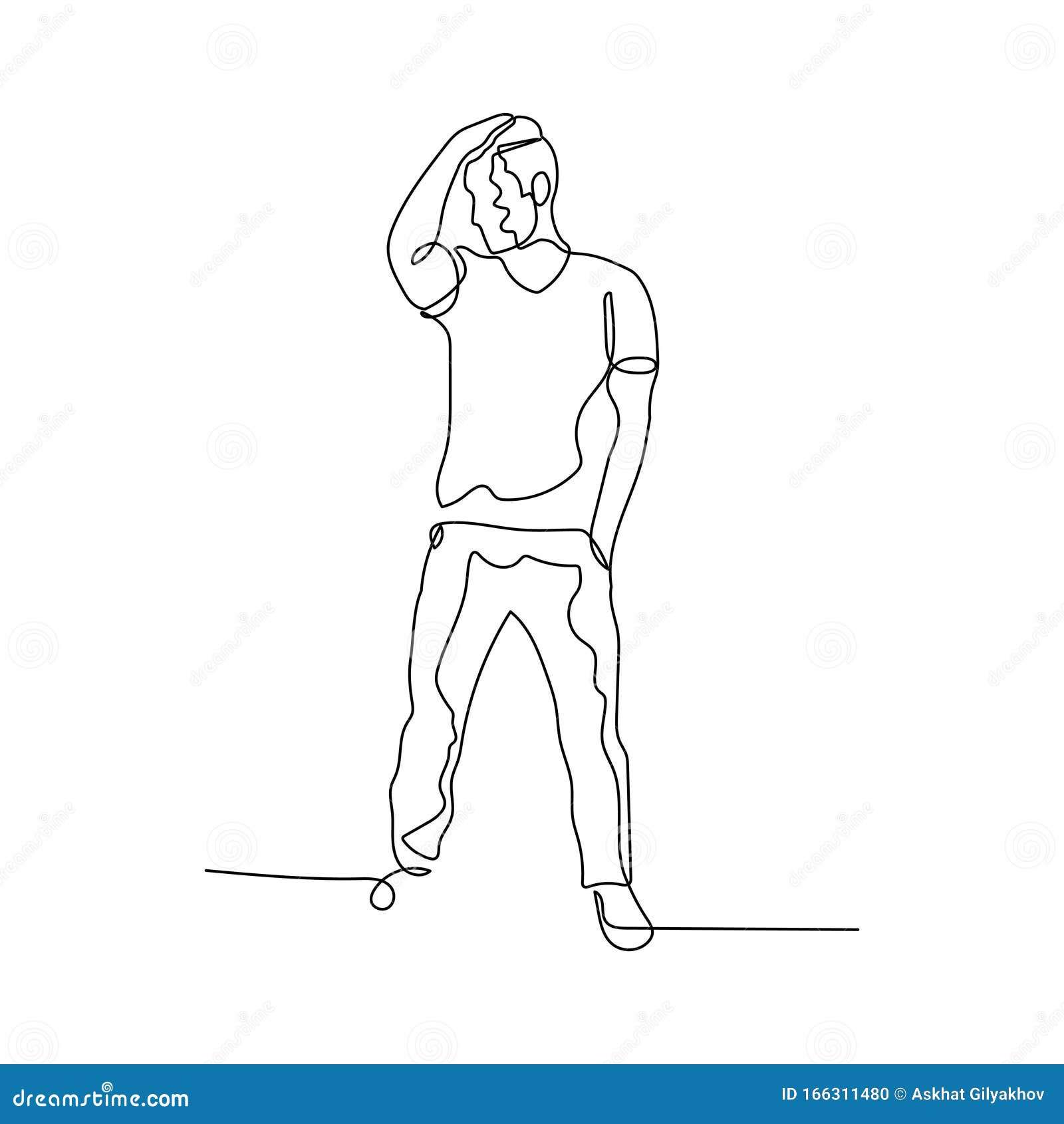 Continuous One Line Man Combing His Hair with His Hand. Stock ...