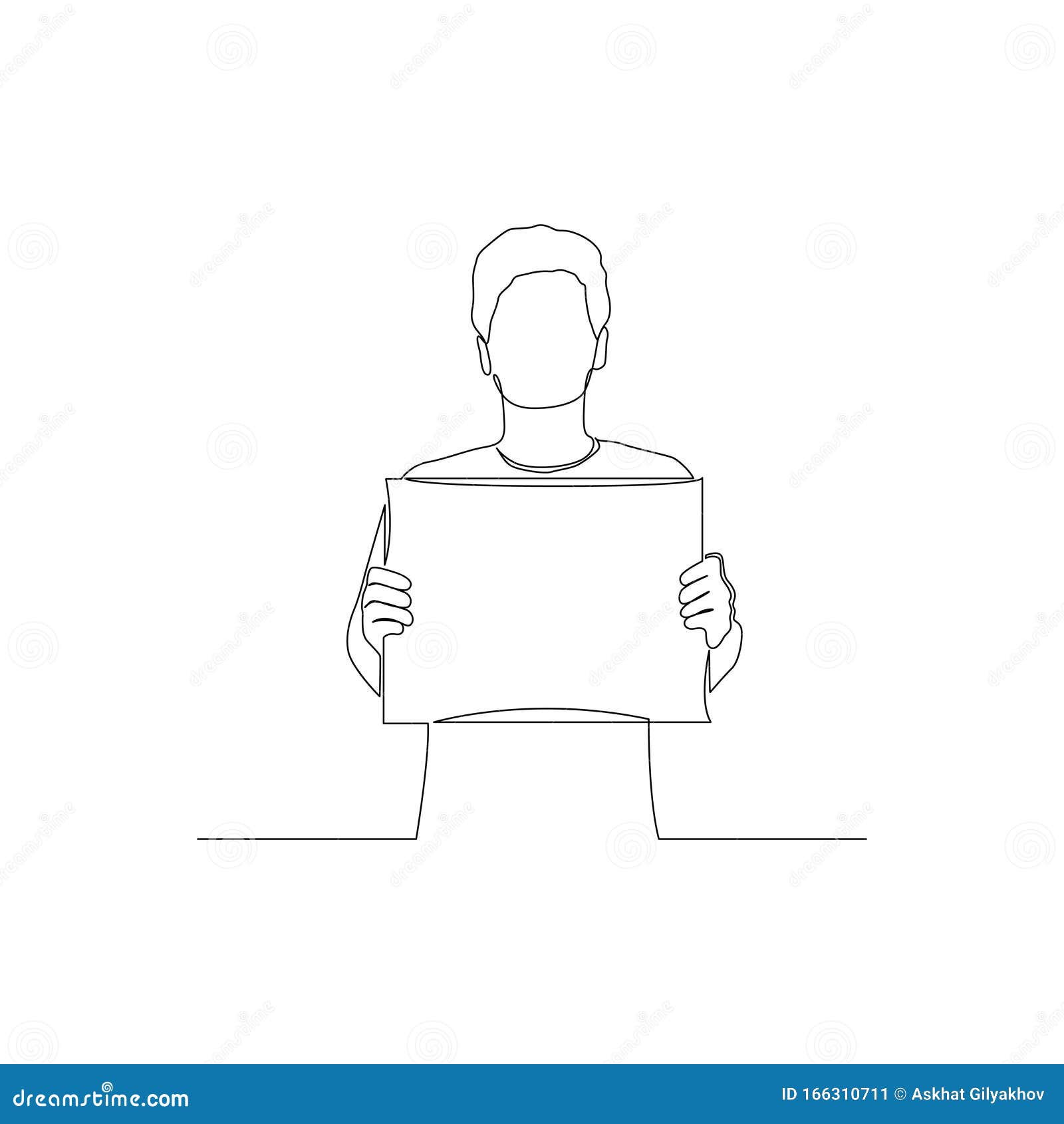 Continuous One Line Man Holding a Tablet Copyspace. Vector Illustration ...