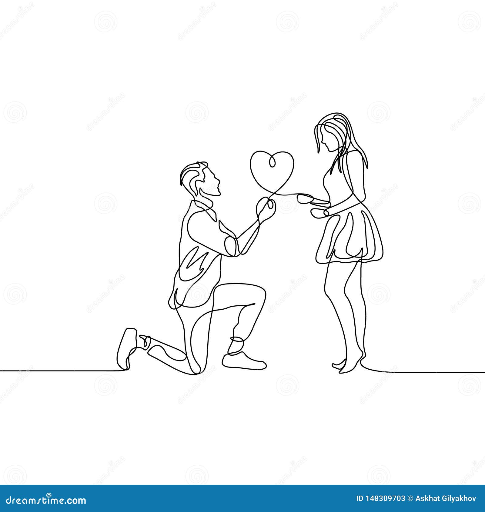 Continuous One Line Man Makes A Marriage Proposal To A Woman Stock