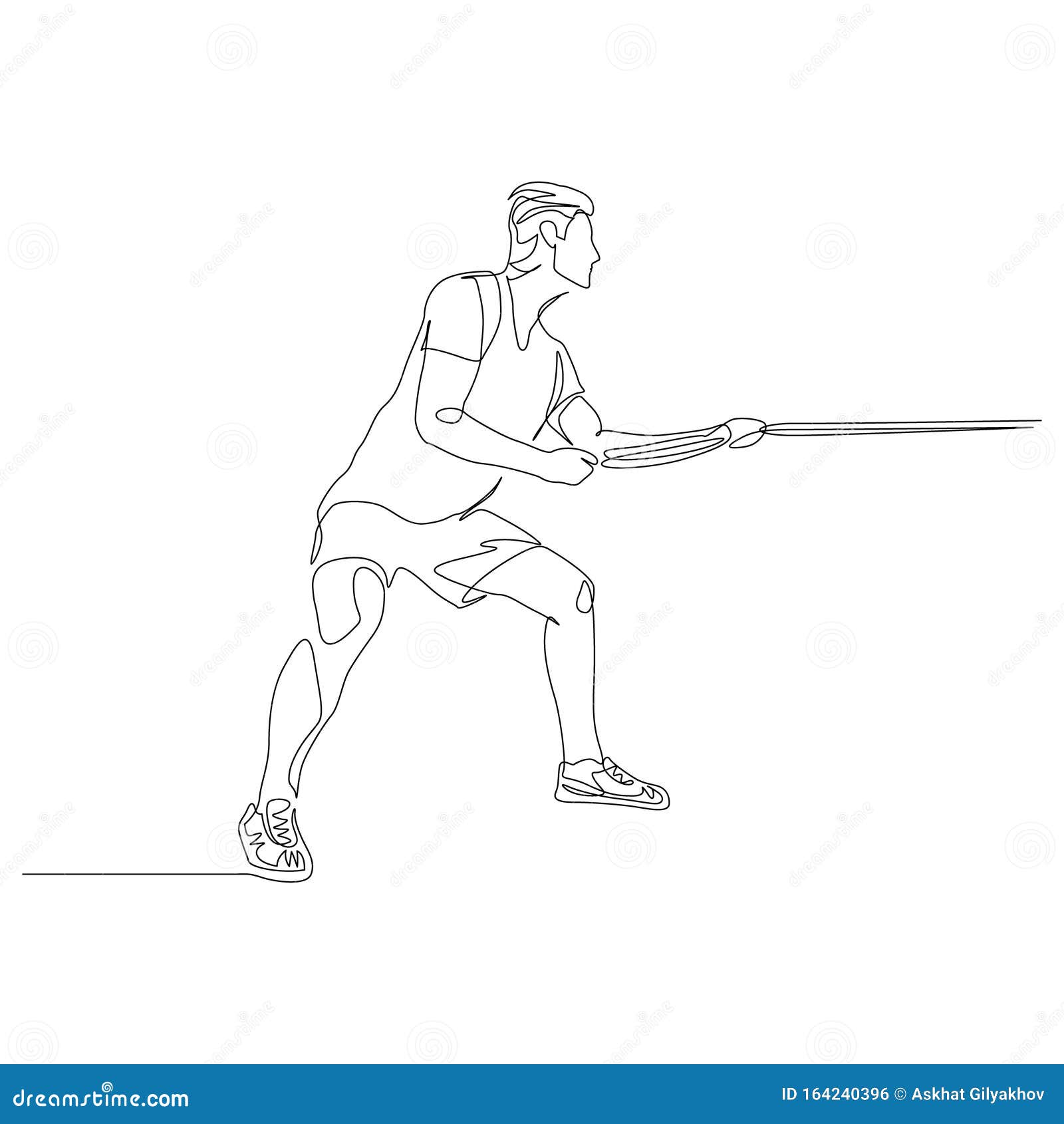 Continuous One Line Man Pulls a Rope. Tug of War. Vector Stock ...