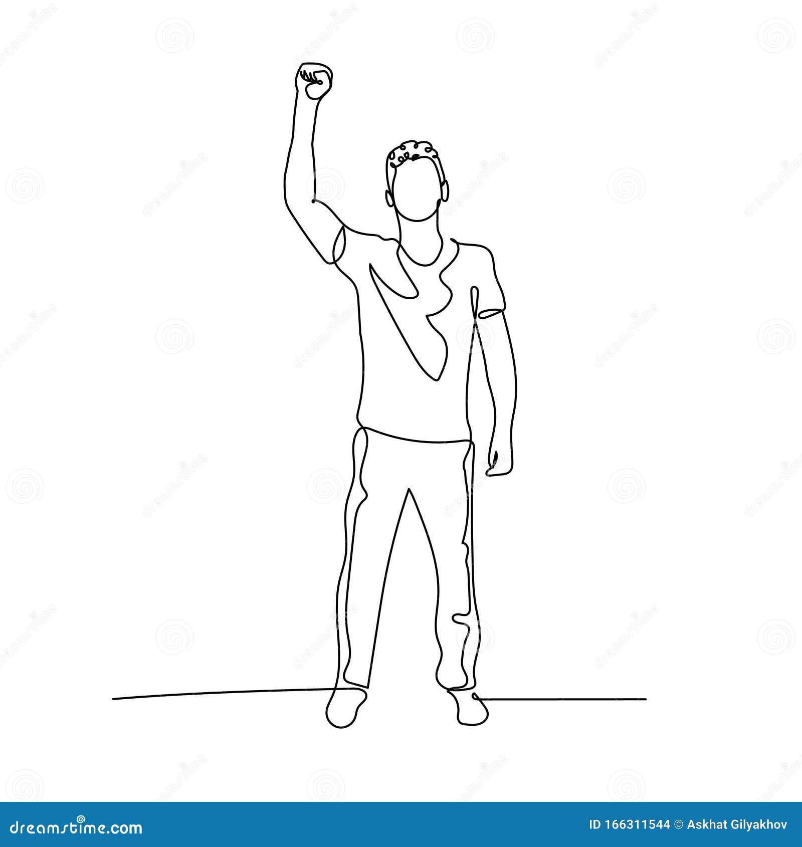 Continuous One Line Man with Raised Up Clenched Fist. Stock ...