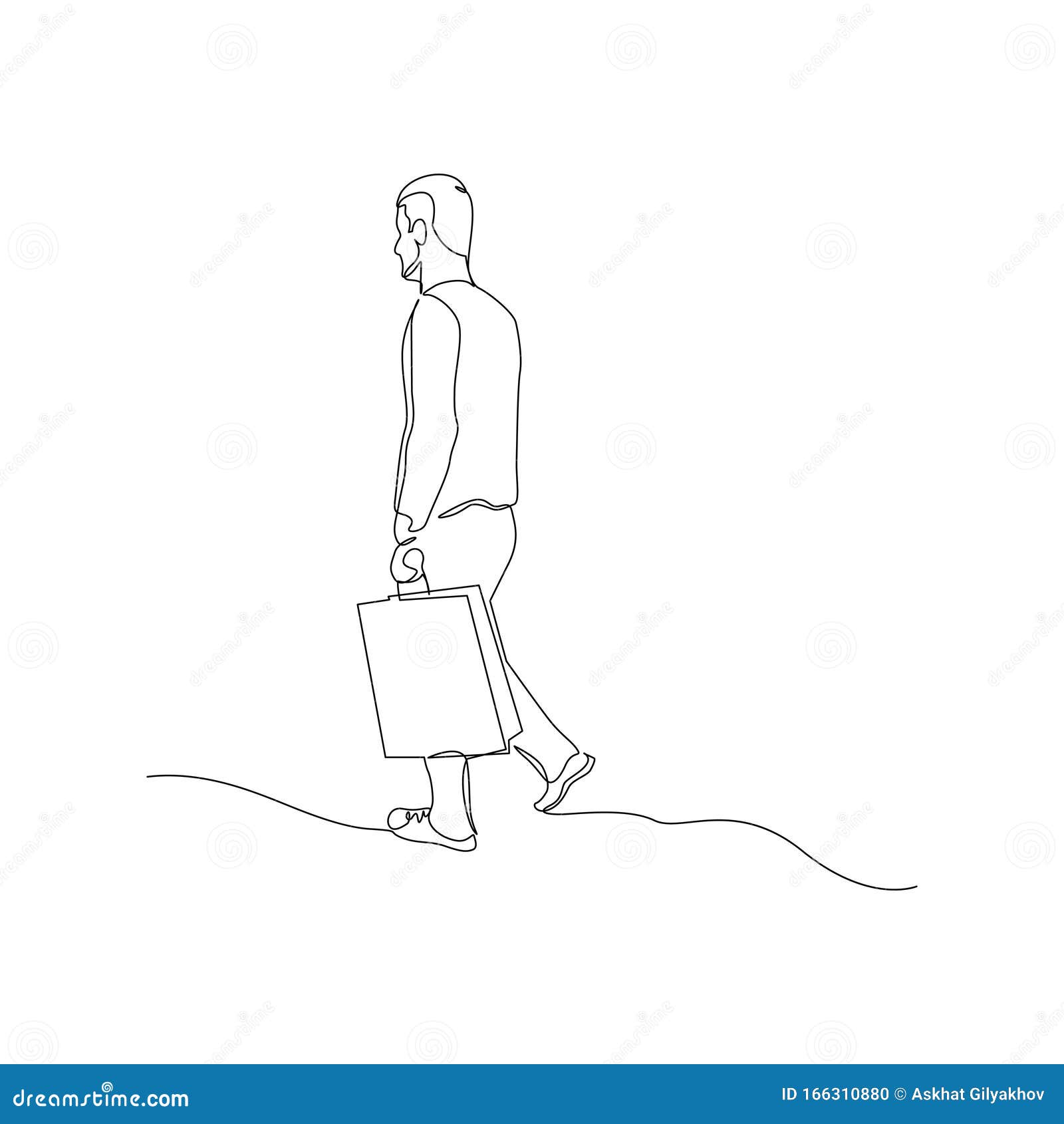 Continuous One Line Man after Shopping with a Package. Vector Stock ...