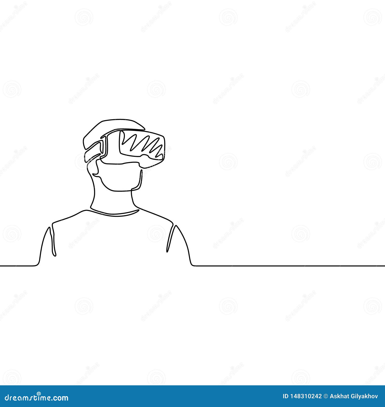 Continuous One Line Man with VR Glasses, Future Concept. Vector ...