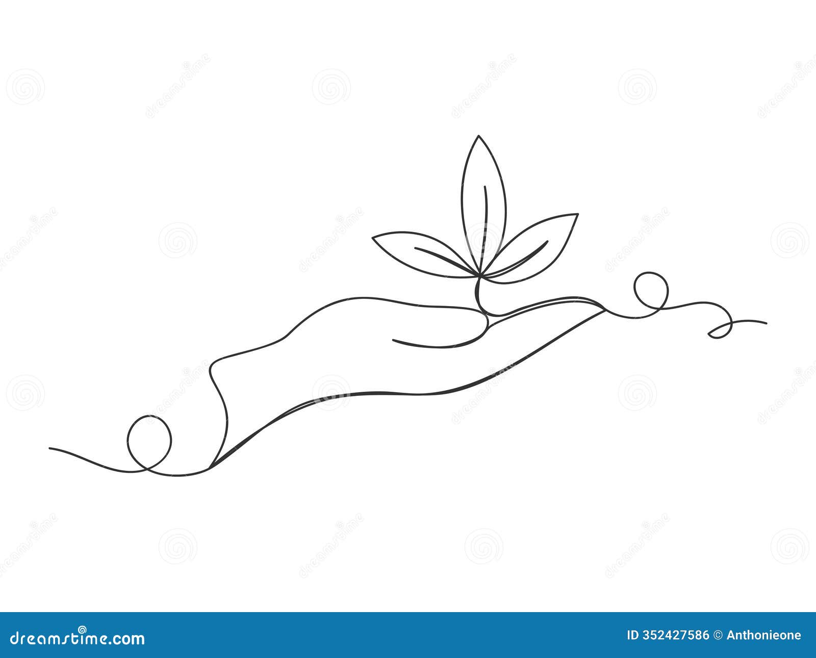 Continuous One Line Plant on Palm Hand Isolated Vector Illustration ...