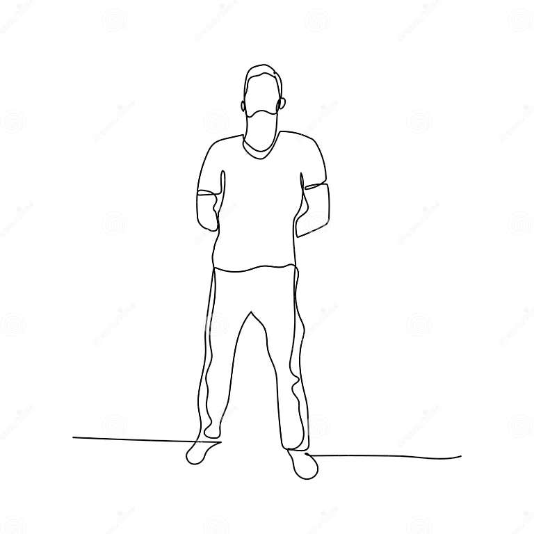 Continuous One Line Standing Man With Hand Behind Back Stock