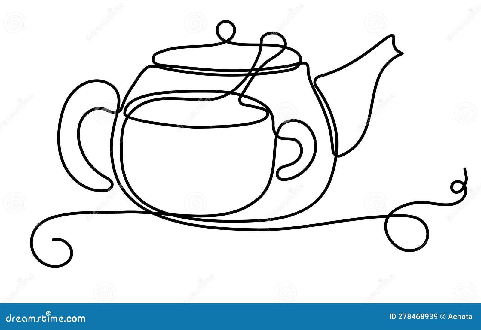 Continuous One Line Tea Party Icon - Flat Drawn Cafe Crockery Concept ...