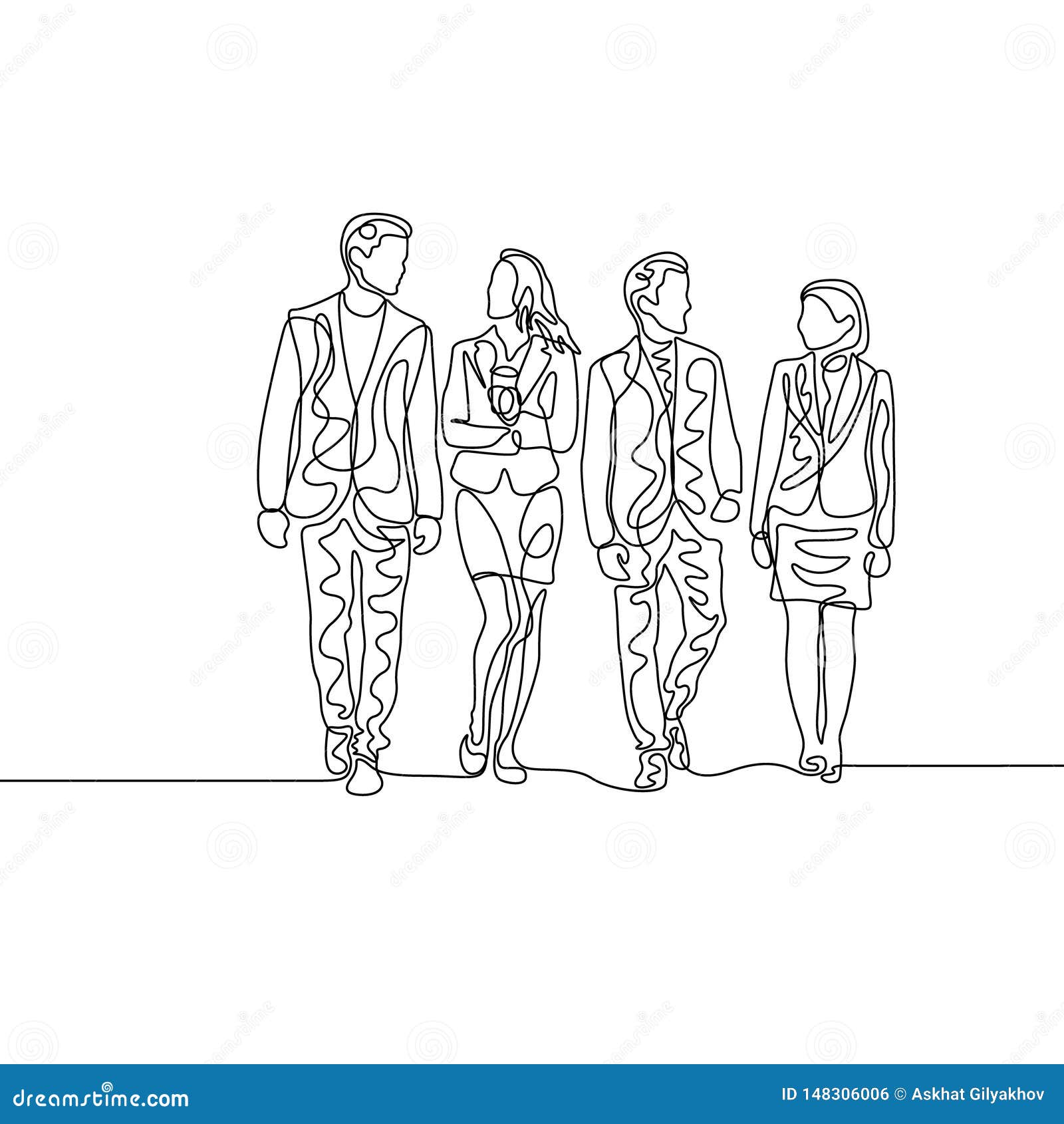 Continuous One Line Team of Businesspeople Discussing Work Stock Vector ...