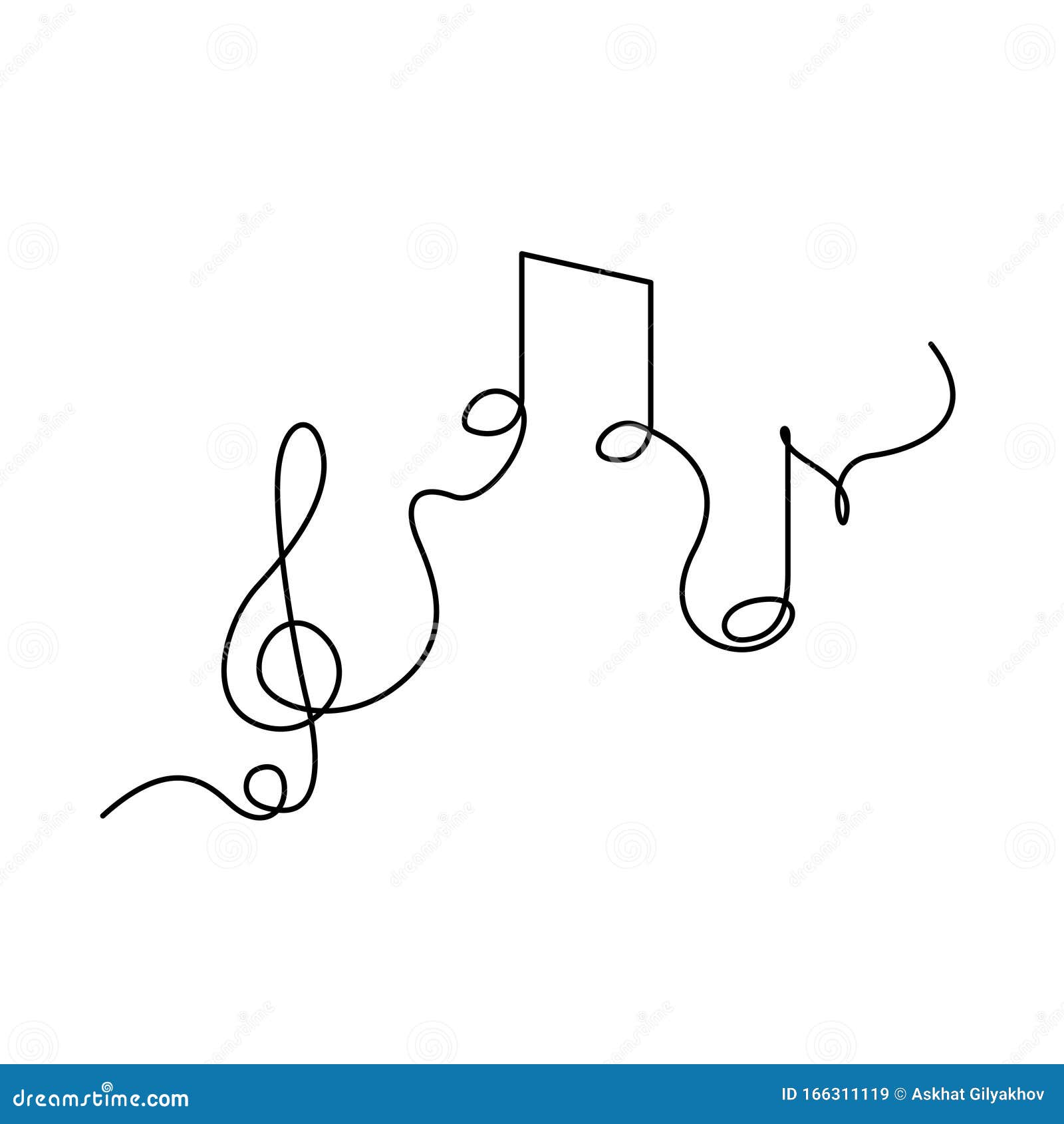 Continuous One Line Treble Clef And Notes, Musical Notes, A Or La ...