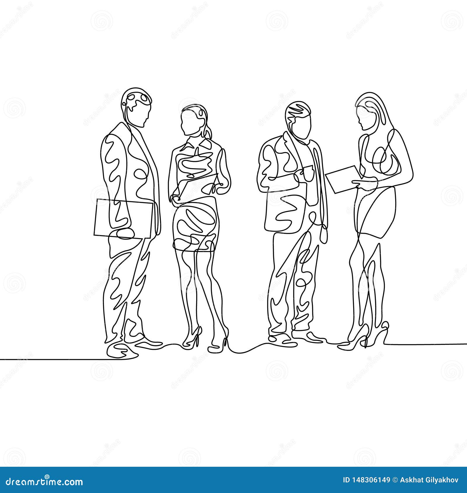 Continuous One Line Two Couples of Businesspeople Discussing Work Stock ...