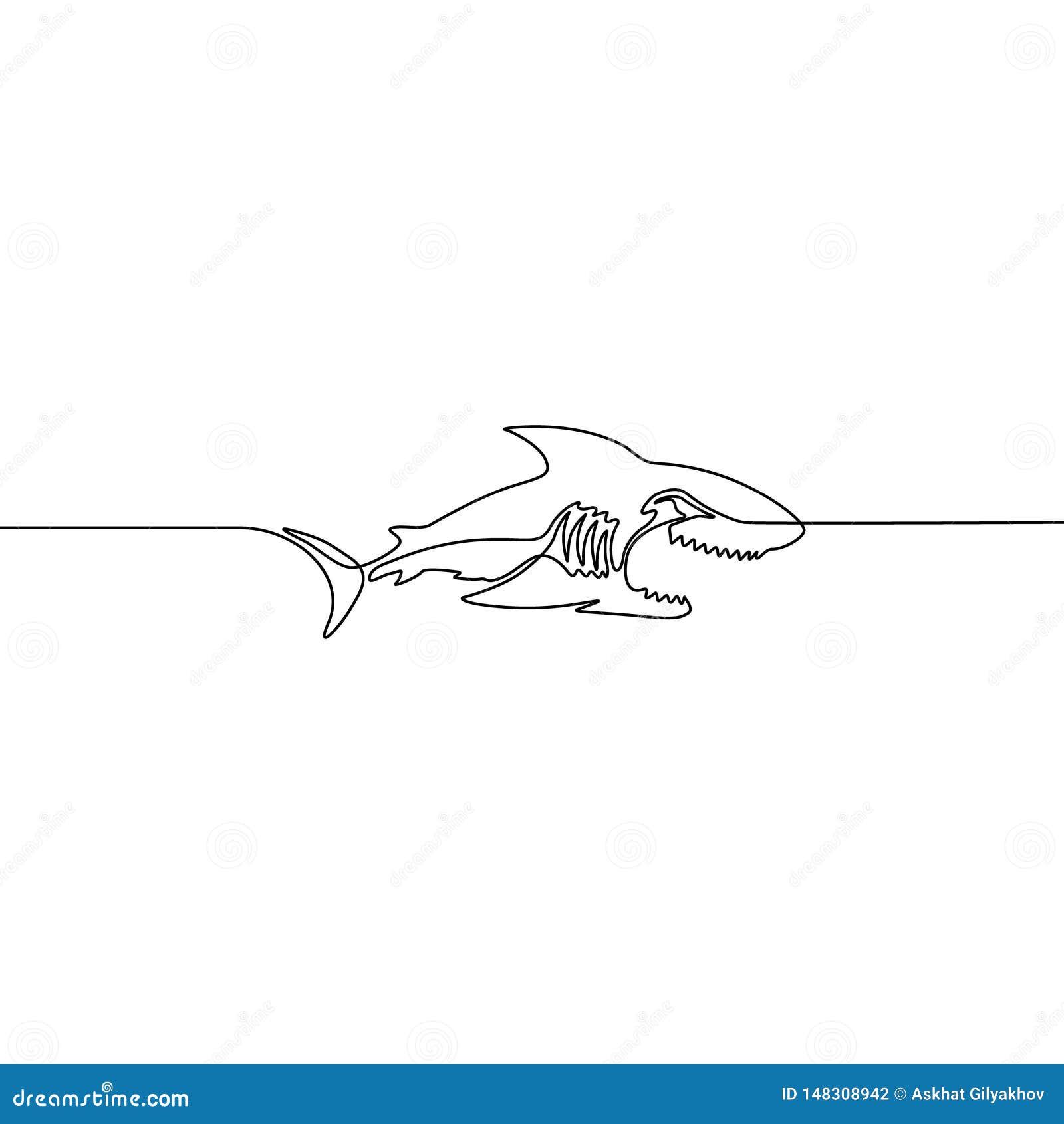 Continuous One Line Vector Shark Isolated on White Background. Stock ...