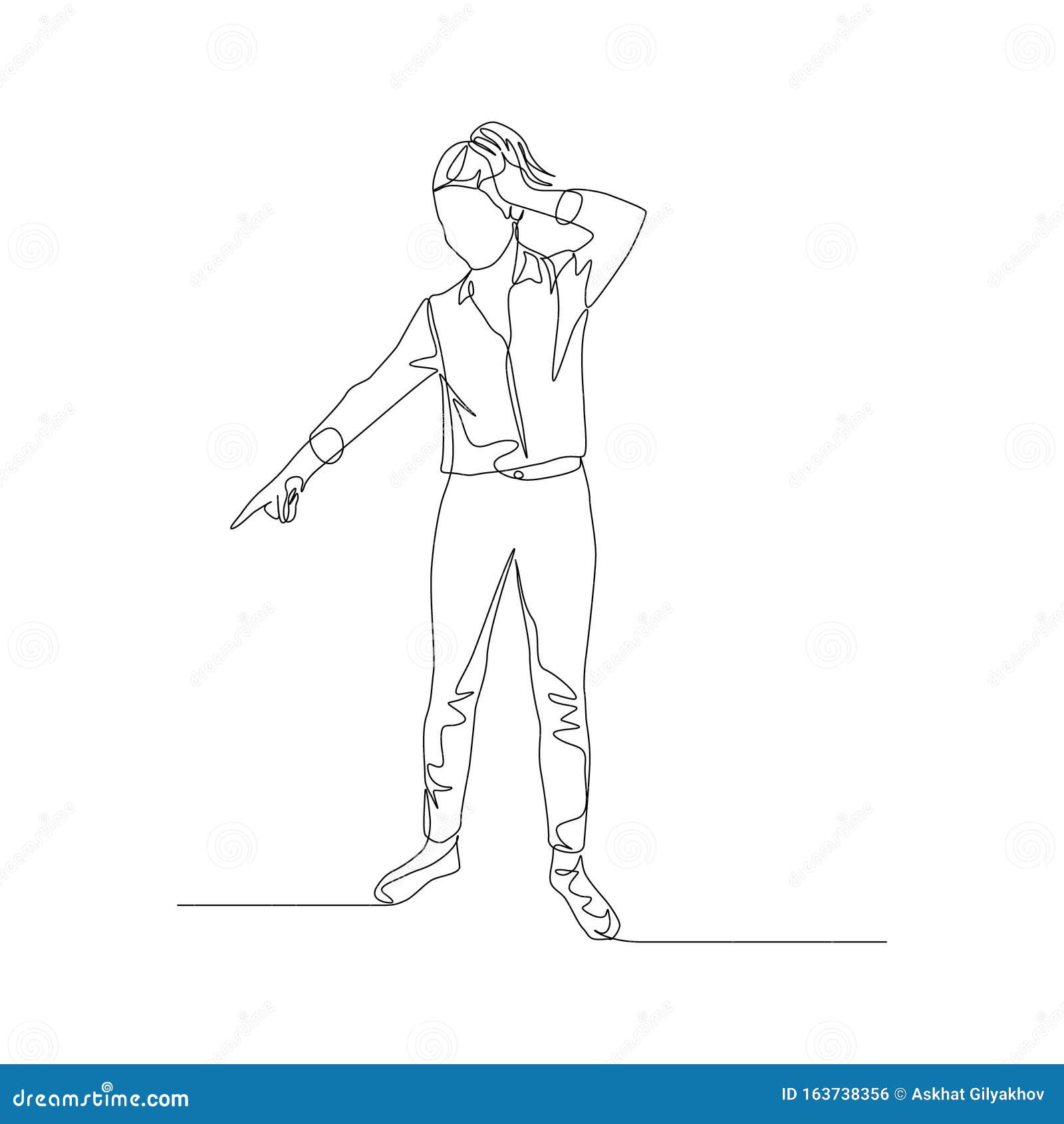 Continuous One Line Woman Points the Direction with Her Forefinger Down ...