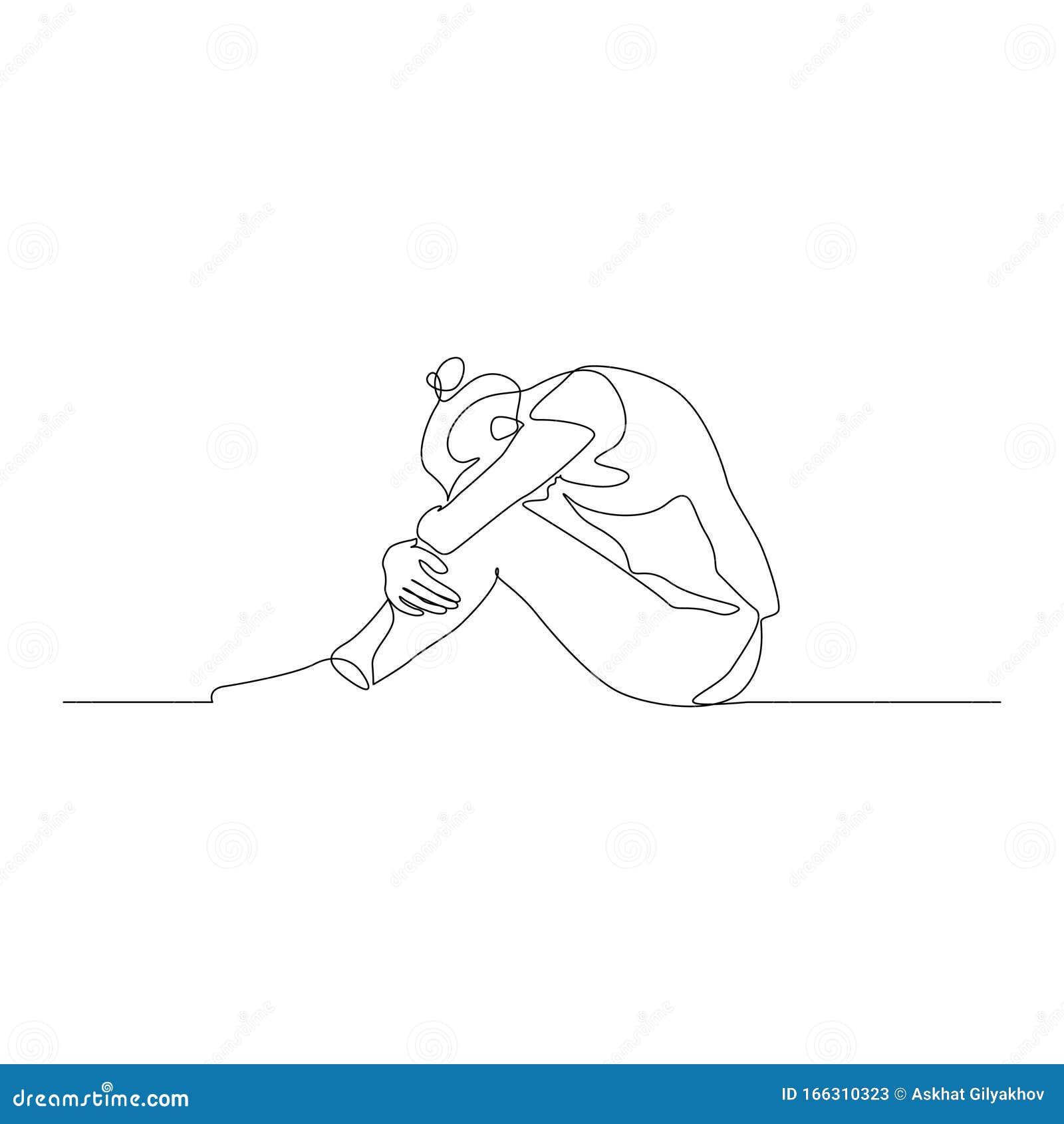 Continuous One Line Woman Sitting On The Floor With Her Head Omitted