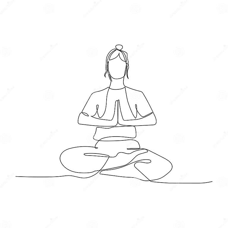 Continuous One Line Woman Sitting In Lotus Position Yoga Vector