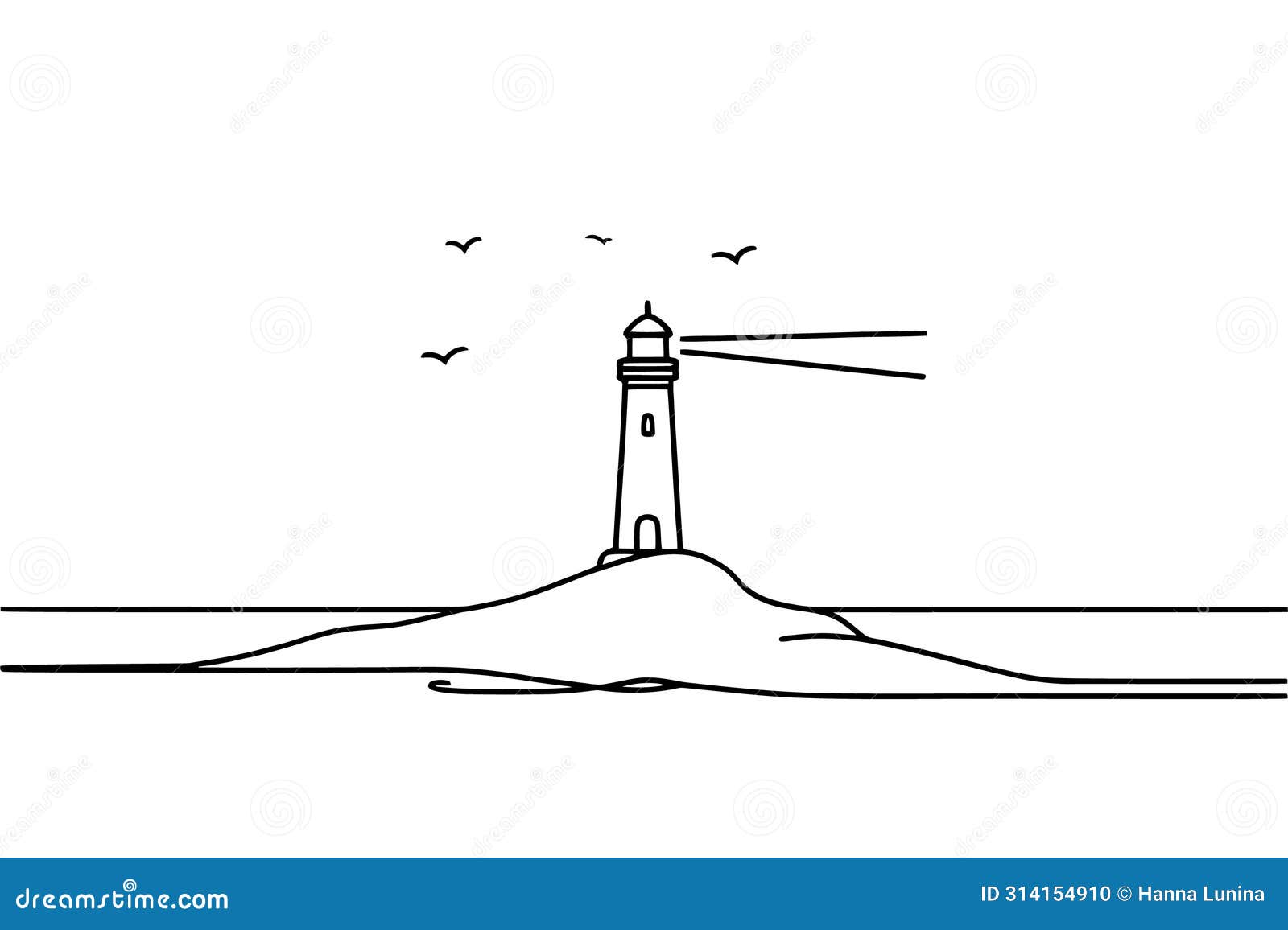 Continuous One Simple Line Drawing of a Lighthouse, Silhouetted on a ...