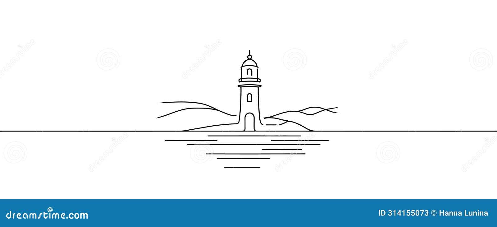 Continuous One Simple Line Drawing of a Lighthouse, Silhouetted on a ...