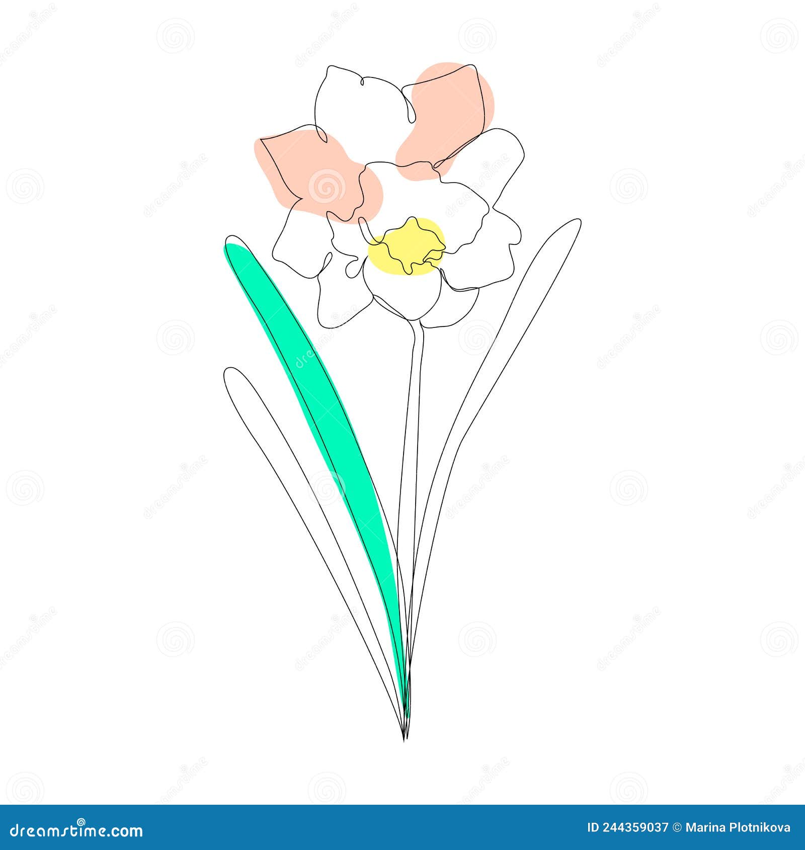 Continuous One Simple Single Abstract Line Drawing of Daffodil Flower ...