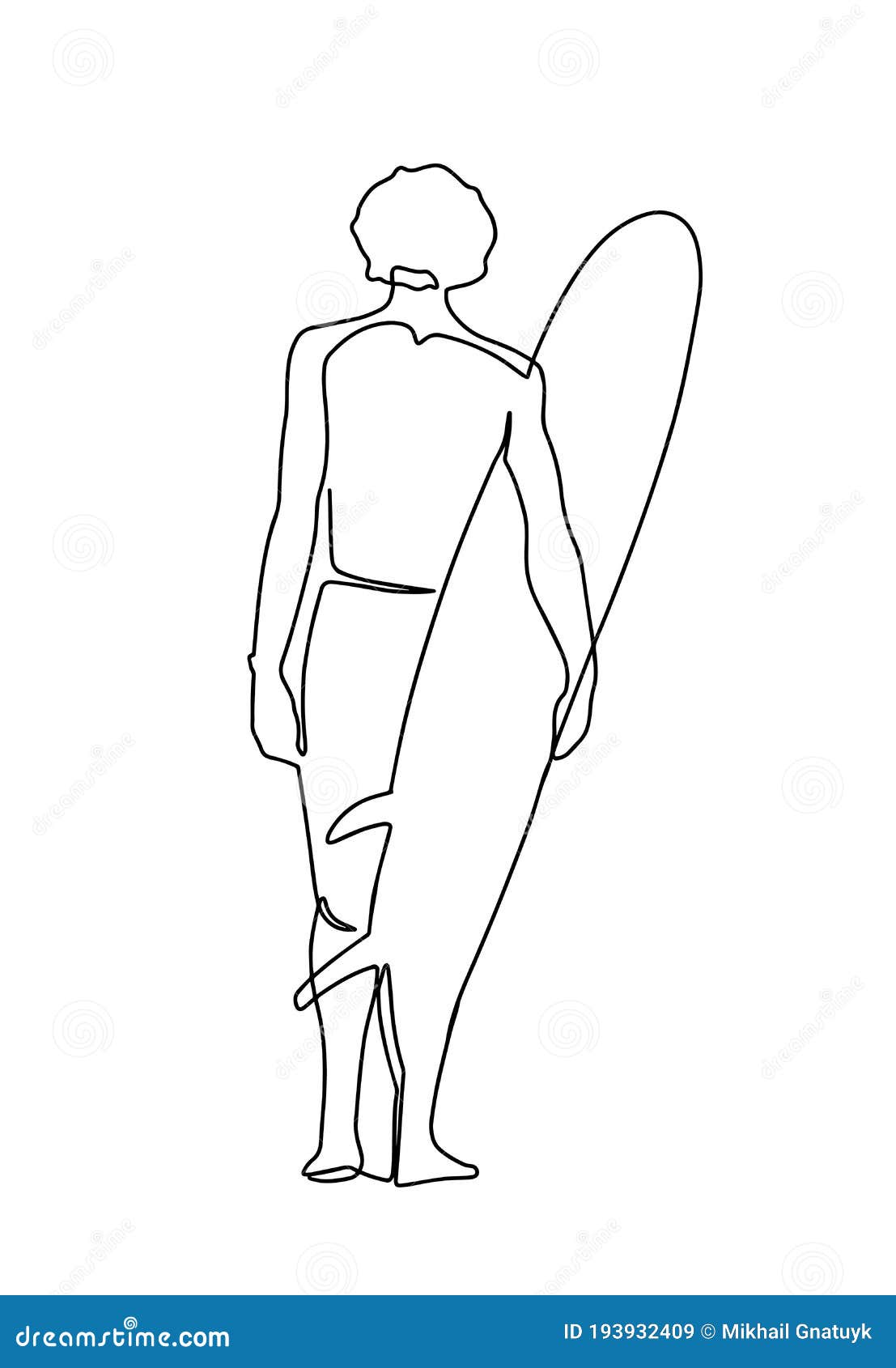 Continuous One Single Drawn Surfer Line on a Surfboard on the Crest of ...