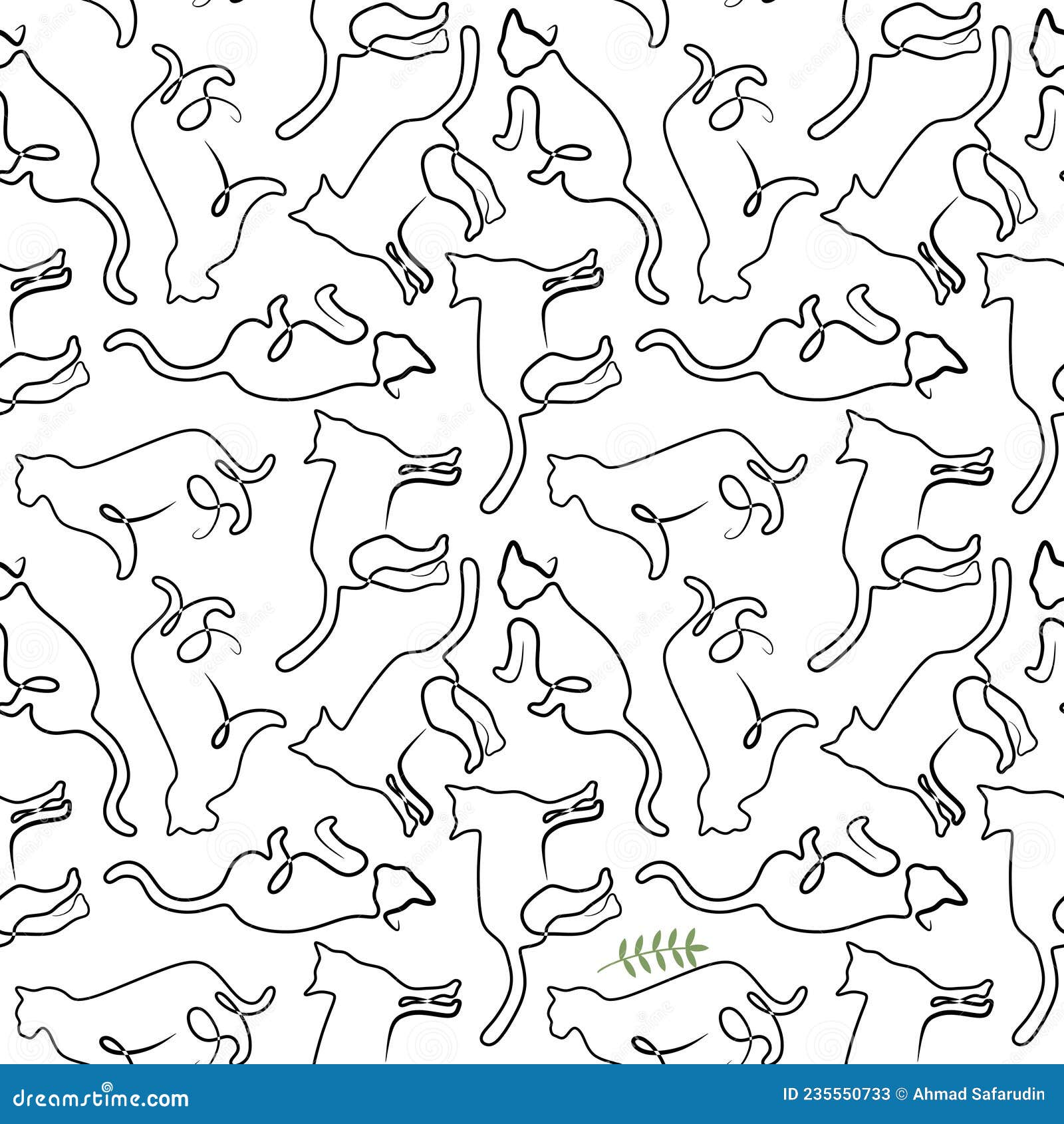 Continuous One Single Line of Abstract Cute Cat Seamless Pattern ...
