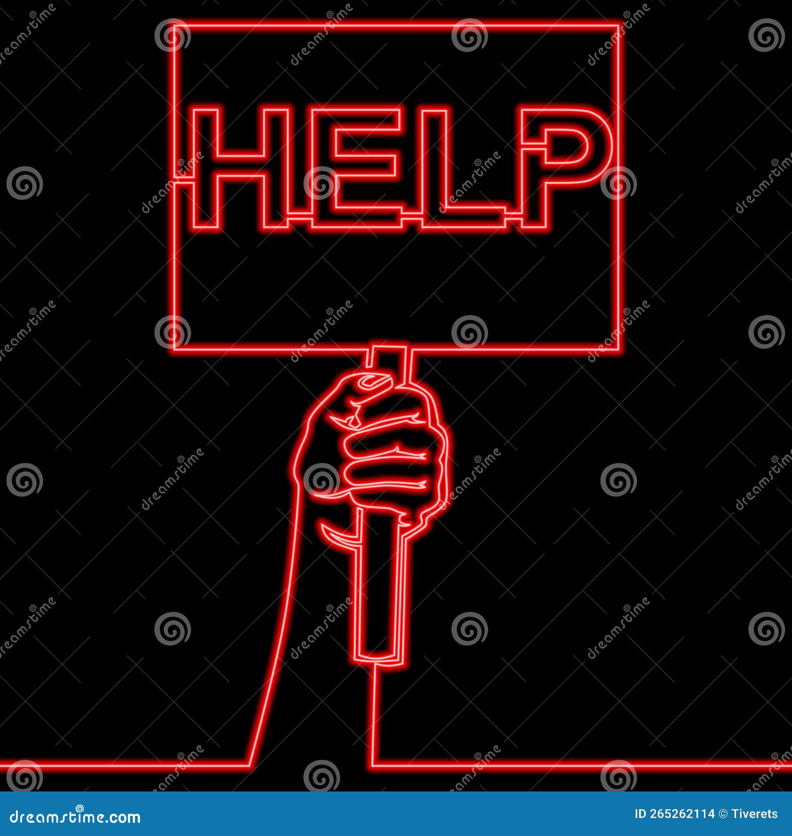 Continuous Line Drawing Help Needed Icon Neon Glow Vector Illustration ...