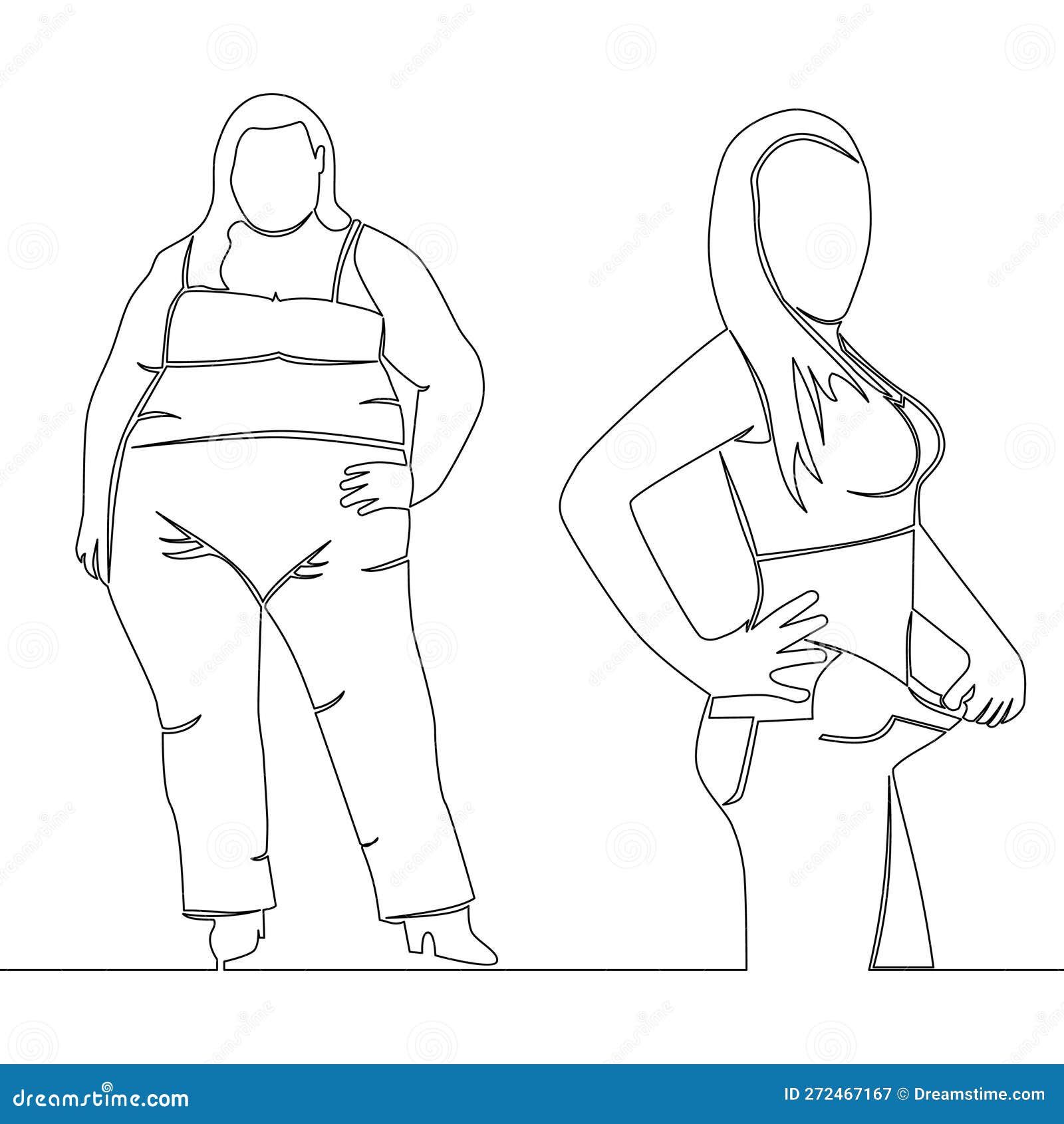 Continuous Line Drawing Loose Weight Woman before and after Diet Icon ...