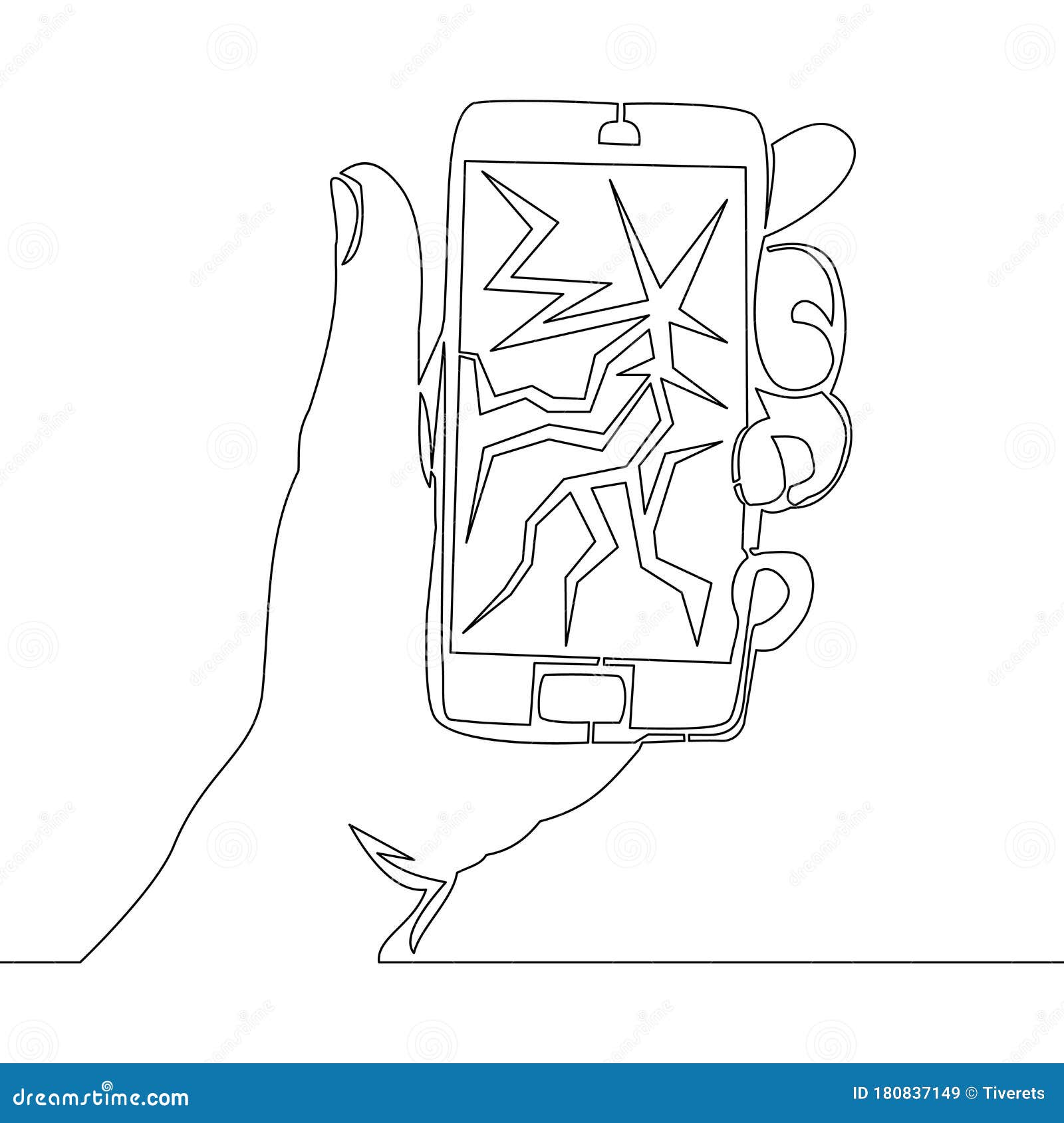Continuous Line Drawing Smartphone Cracked Screen Stock Vector ...