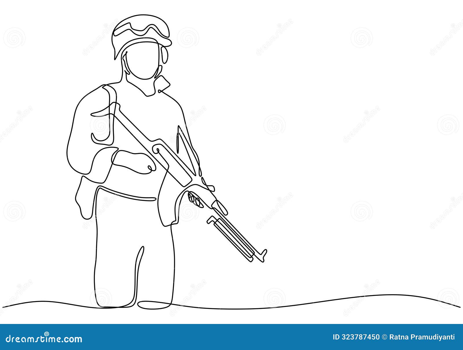 Continuous One Single Line Drawing of Soldier with Weapon Stock Vector ...