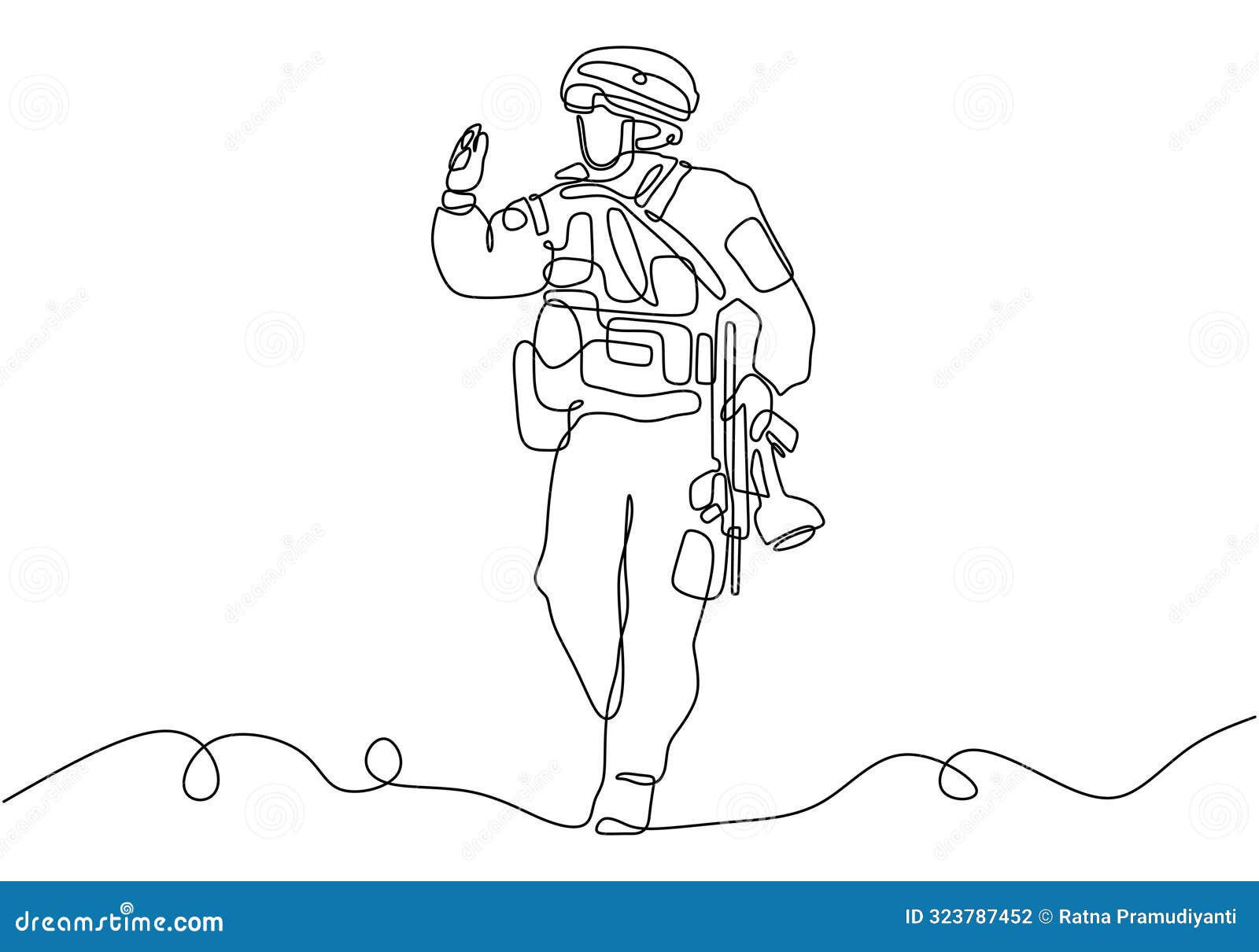 Continuous One Single Line Drawing of Soldier with Weapon Stock Vector ...