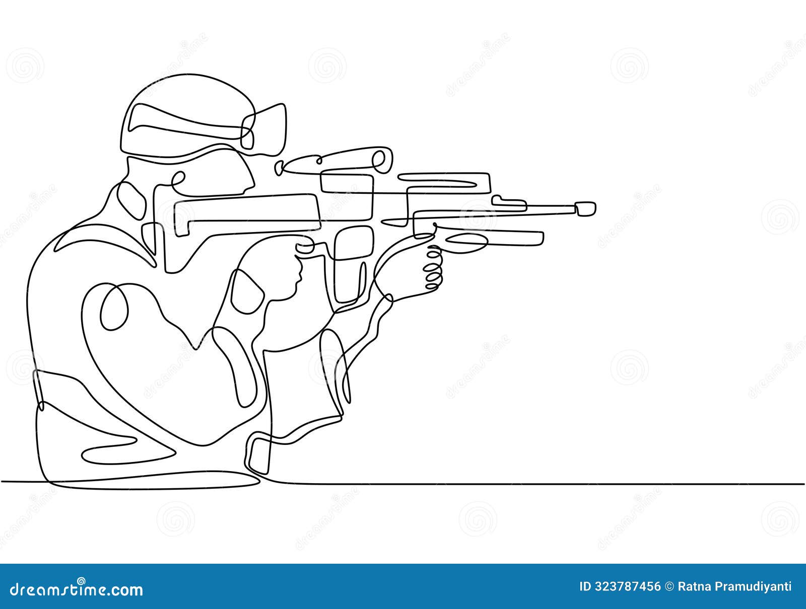 Continuous One Single Line Drawing of Soldier with Weapon Stock Vector ...