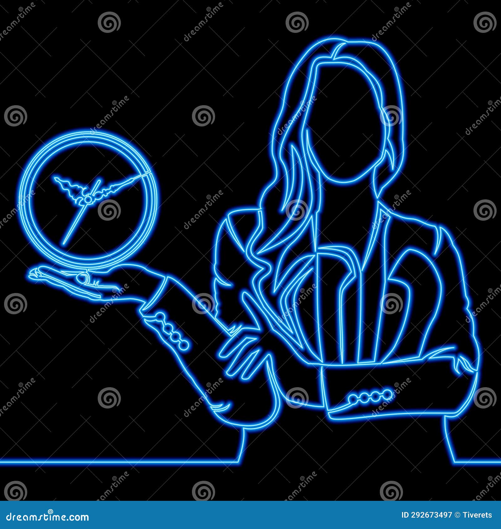 Continuous Line Drawing Time Management and Deadline Icon Neon Glow ...