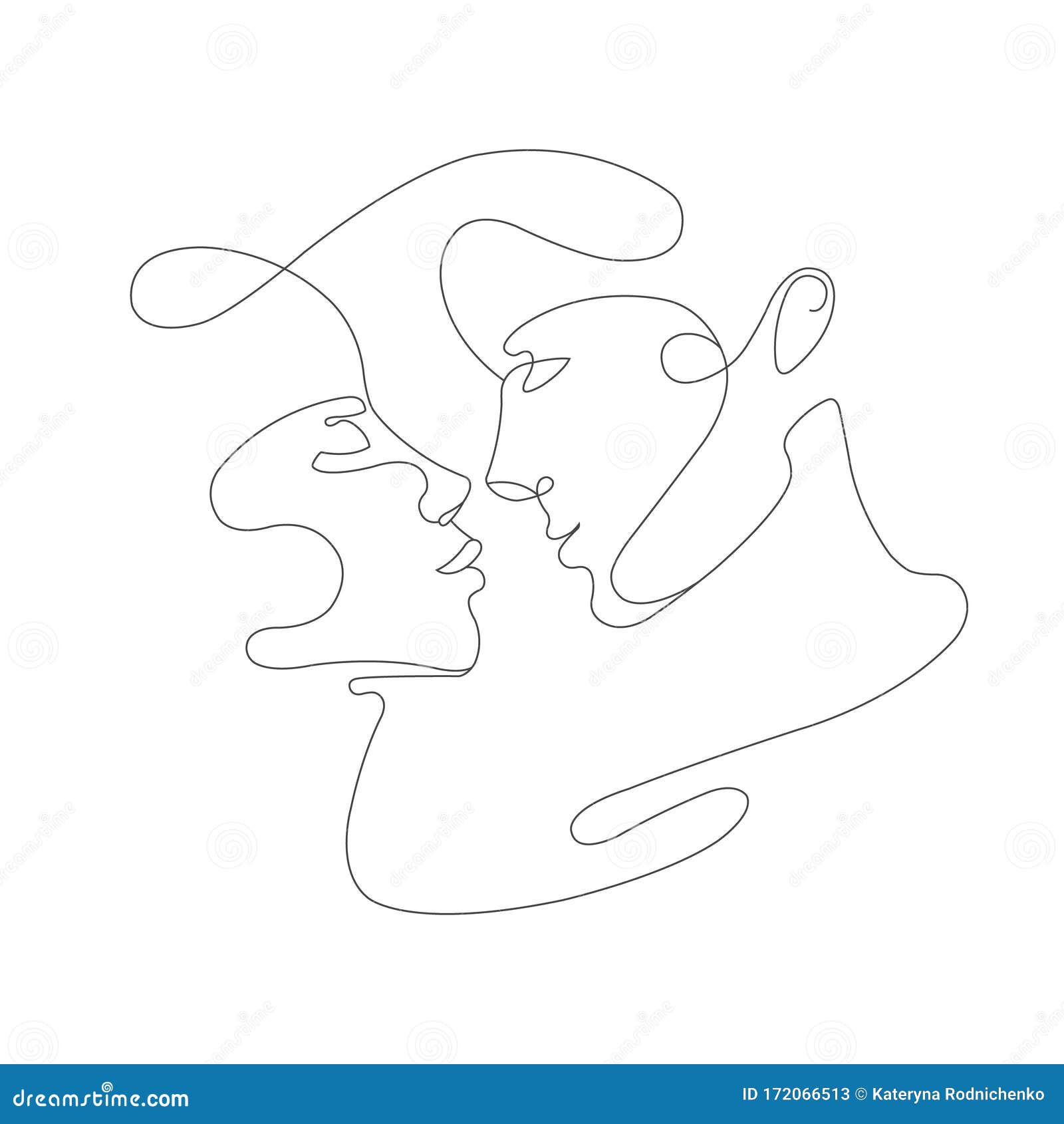 Continuous One Single Line Kiss Two Lovers Stock Vector Illustration