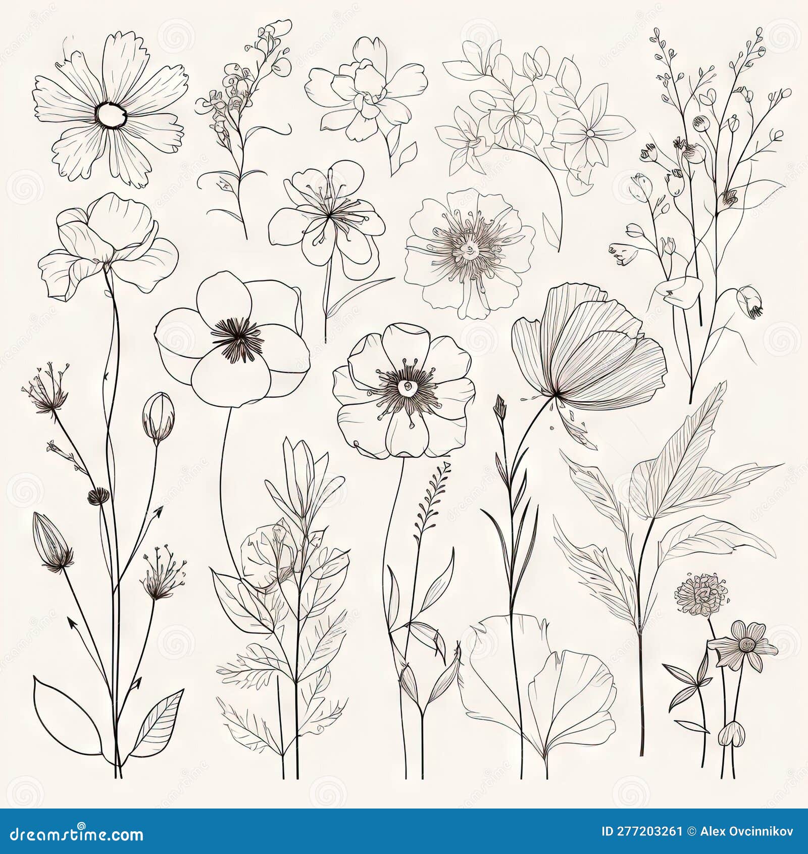 Continuous Outline Style Flower Decoration for Botanical Designs. Stock ...