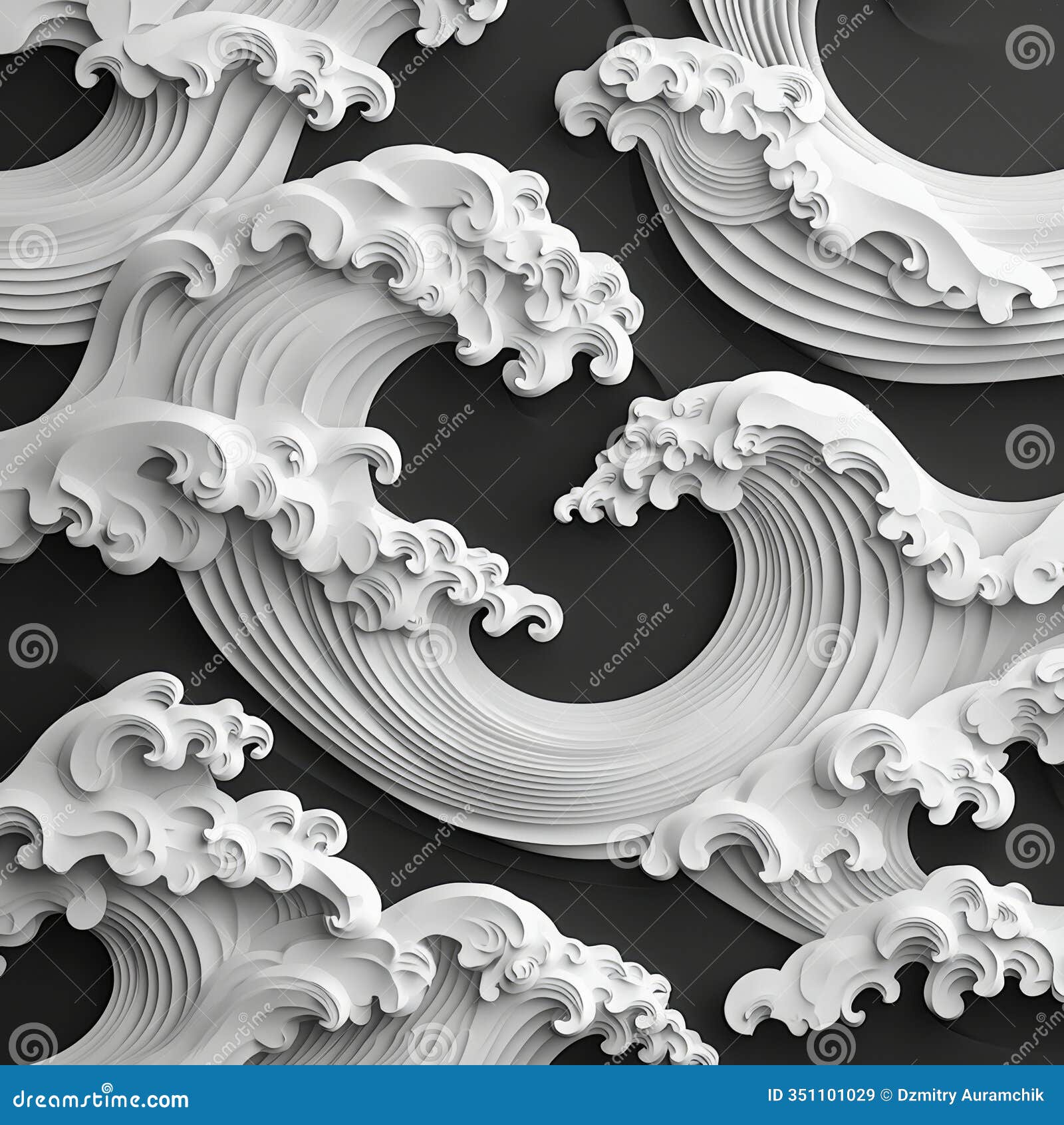 A Continuous Pattern of Black and White Waves. Stock Image - Image of ...