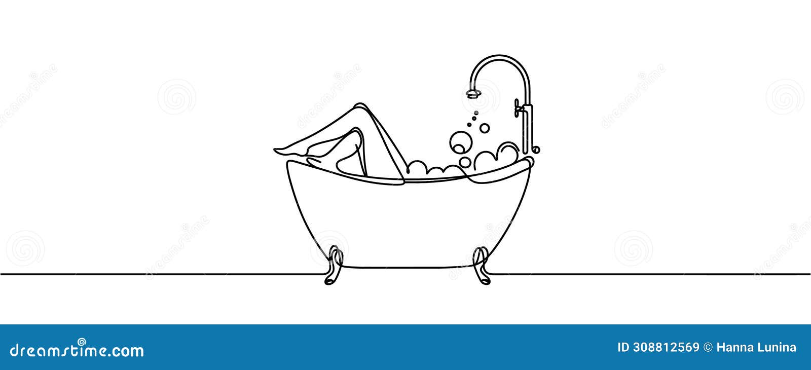 Continuous Pattern Style Bathtub. Bath Minimalist Black Linear Design ...