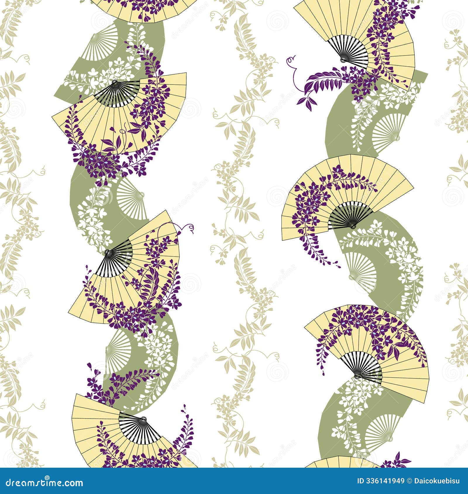 A Pattern Combining Japanese Folding Fans and Flowers, Stock ...