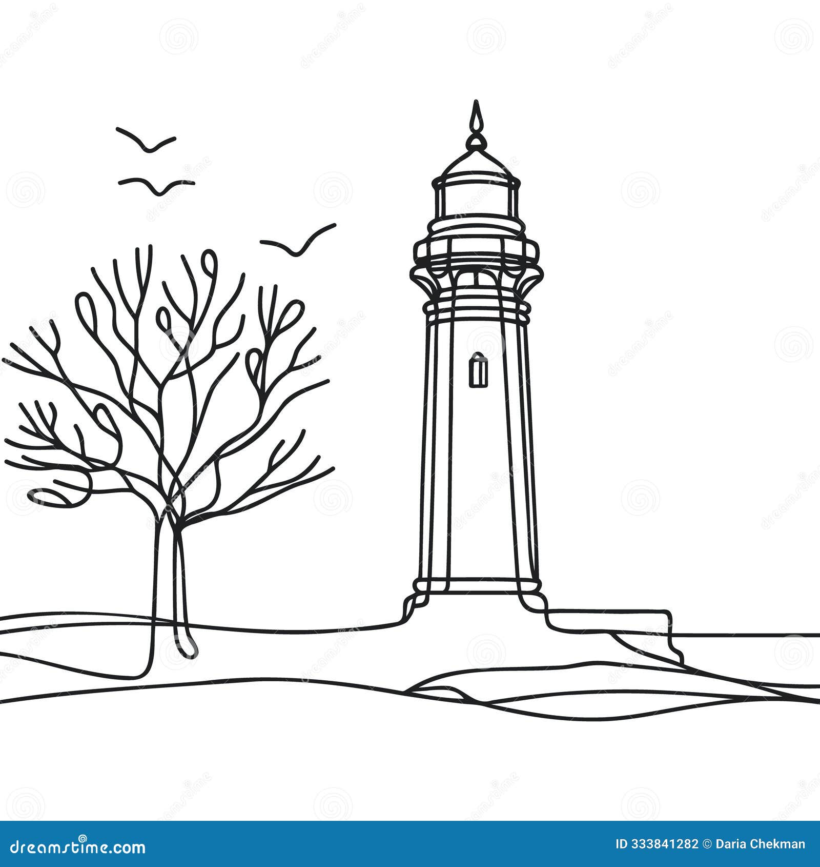 Continuous Simple Line Drawing of Lighthouse Icon Isolated on White ...