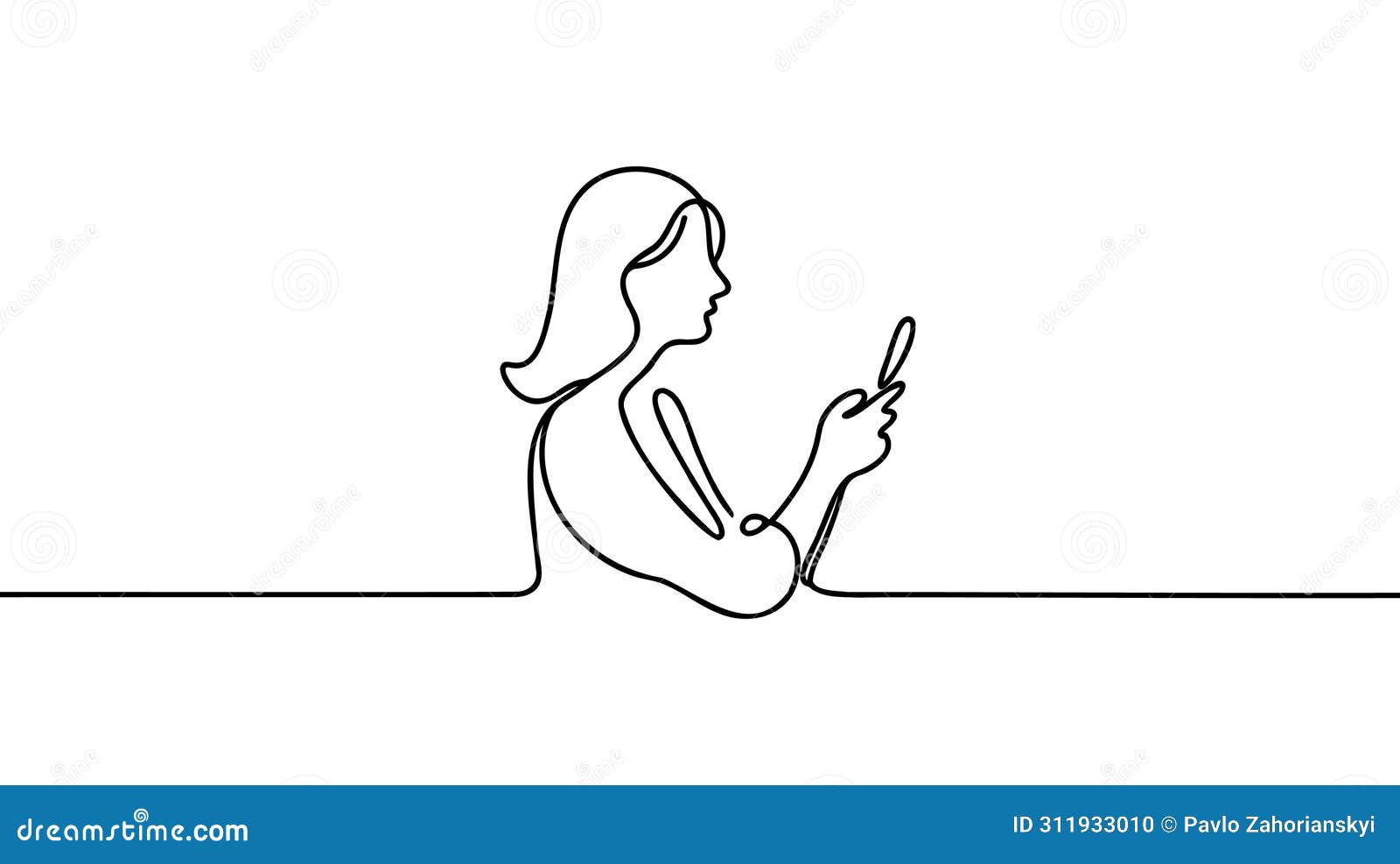 Continuous Single Drawn One Line Looking in the Phone Hand-drawn ...