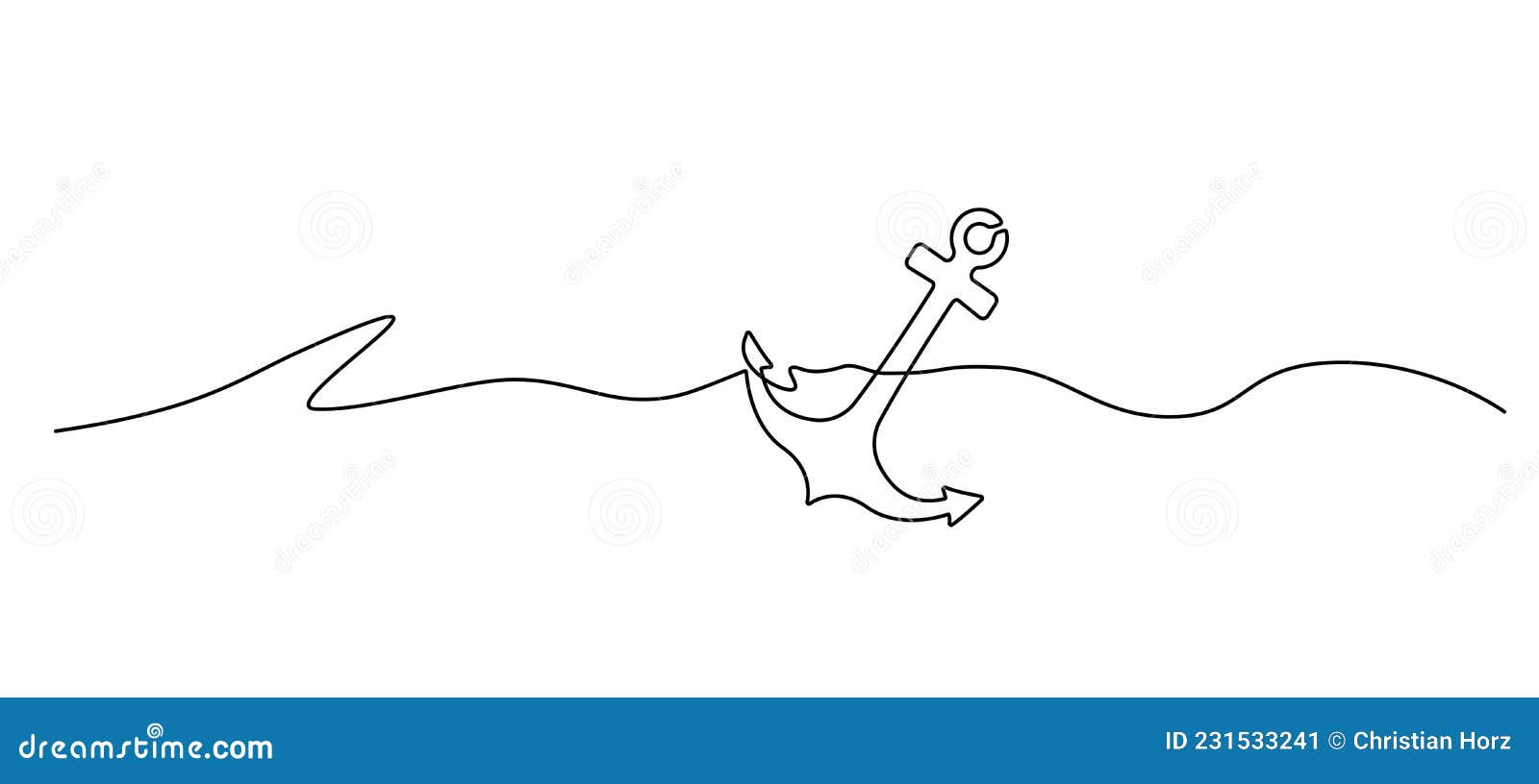 Continuous Single Line Anchor in Sea Stock Vector - Illustration of ...