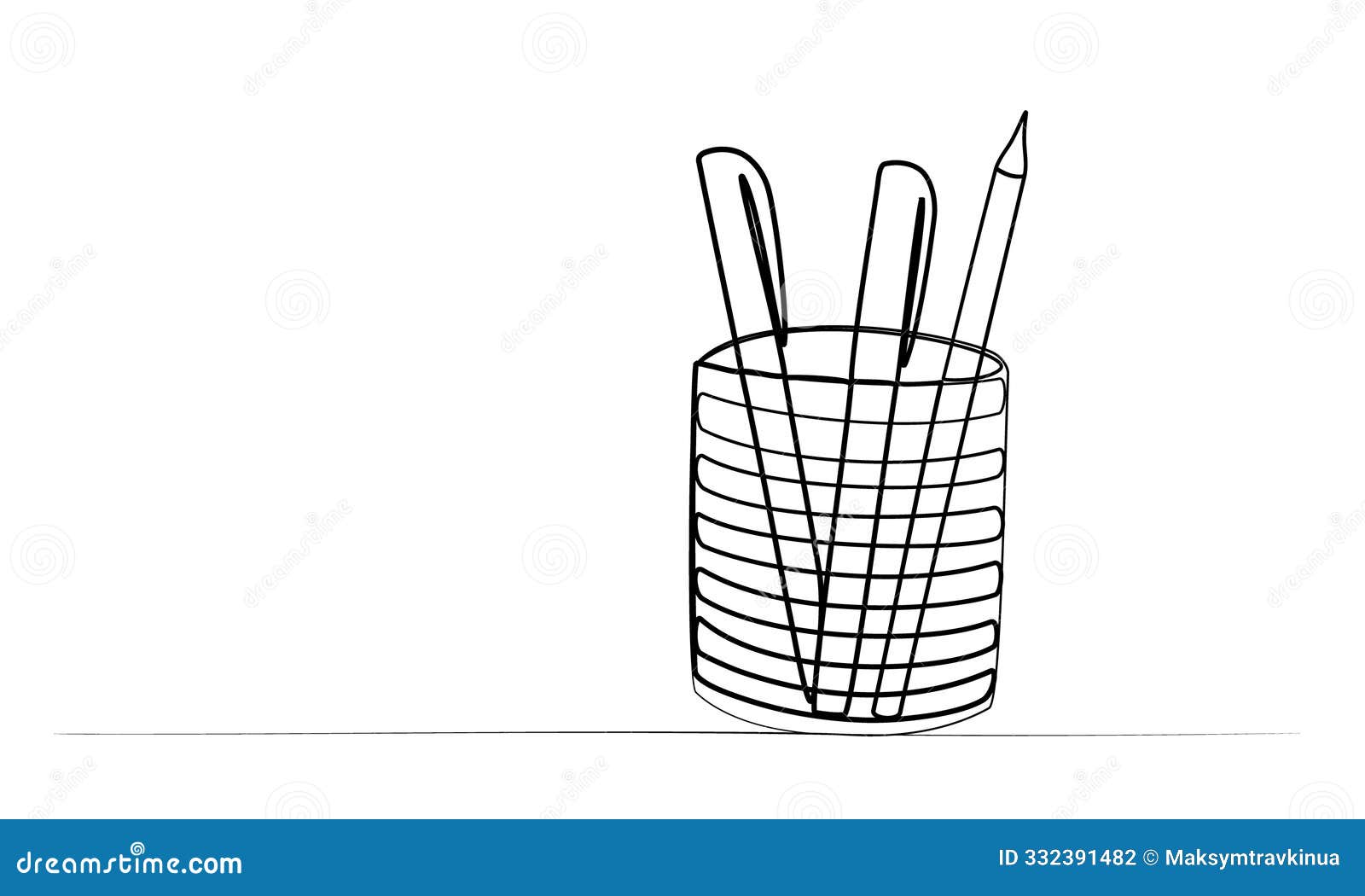 Continuous Single Line Drawing of Ballpoint Pens. Vector Stock ...