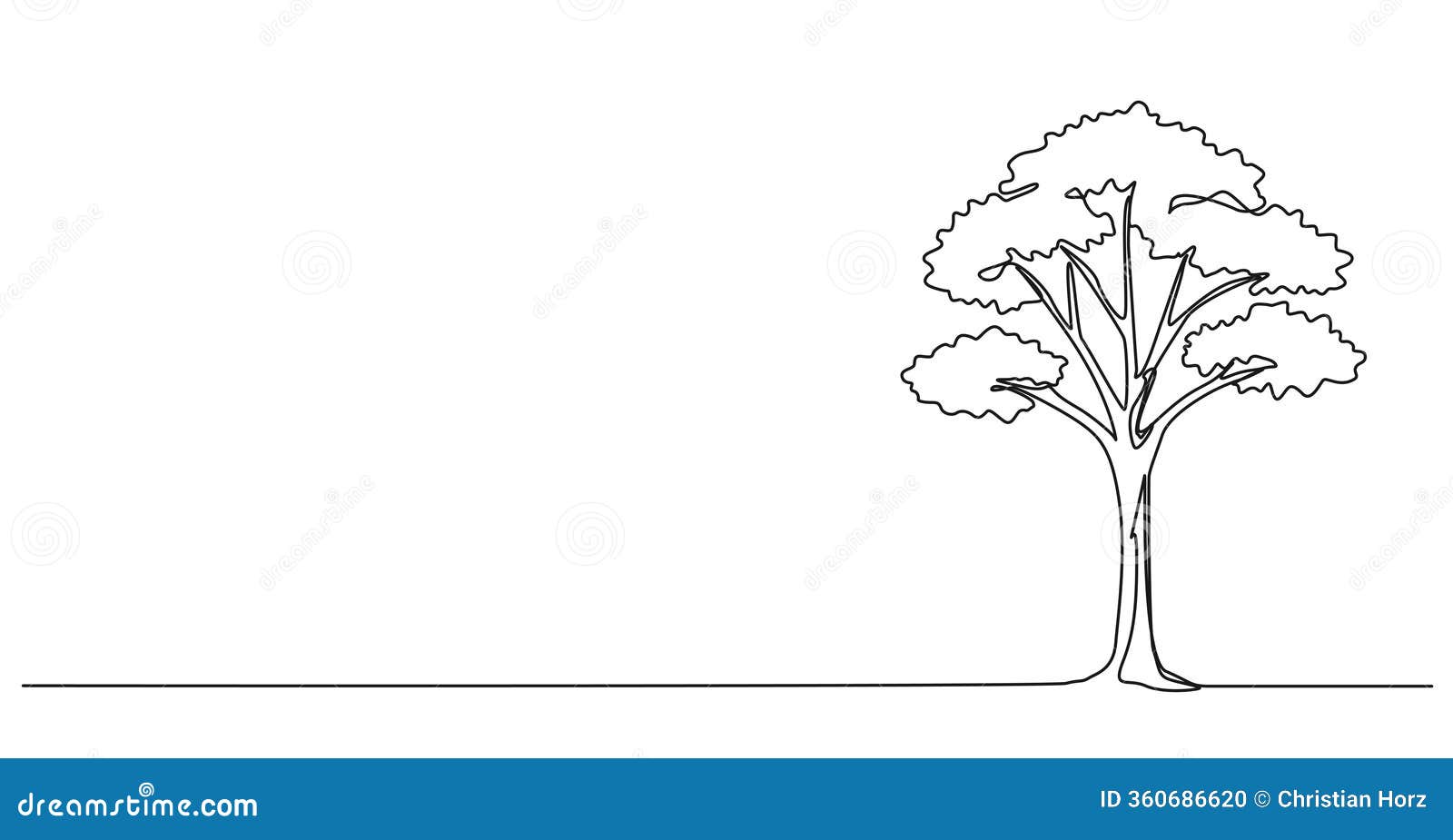 Single Line Drawing of a Broad-leafed Tree Stock Vector - Illustration ...