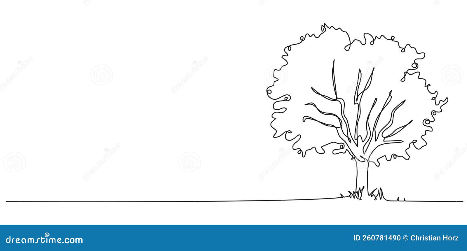 Continuous Single Line Drawing of Broadleaf Tree Stock Illustration ...