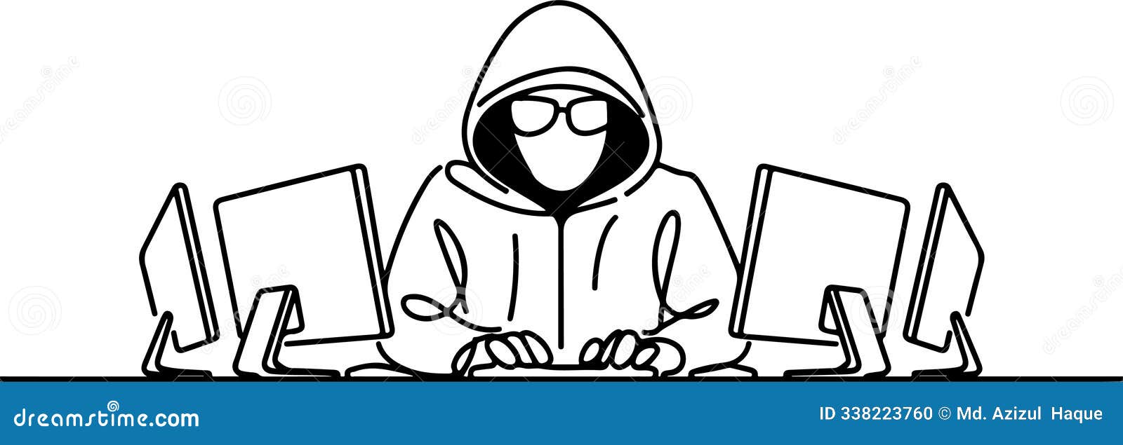 Continuous Single Line Drawing of Computer Hacker Stereotype, Line Art ...