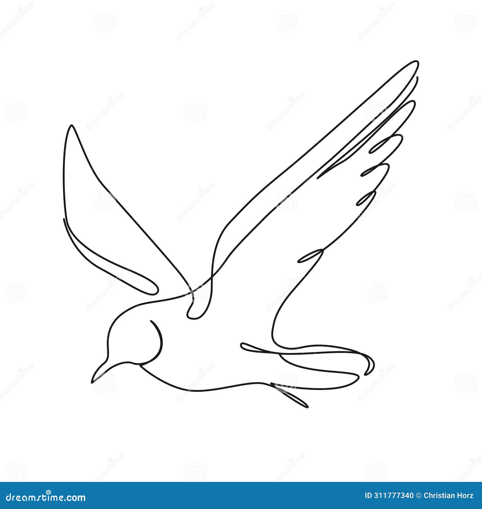 Single Line Drawing of a Flying Seagull Stock Vector - Illustration of ...